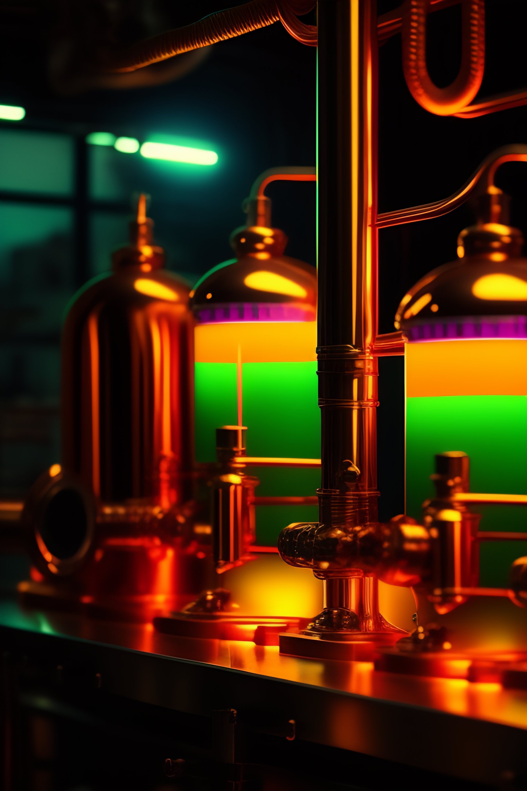 Lexica - Oily neon apparatus for making snake oil, huge copper machine ...