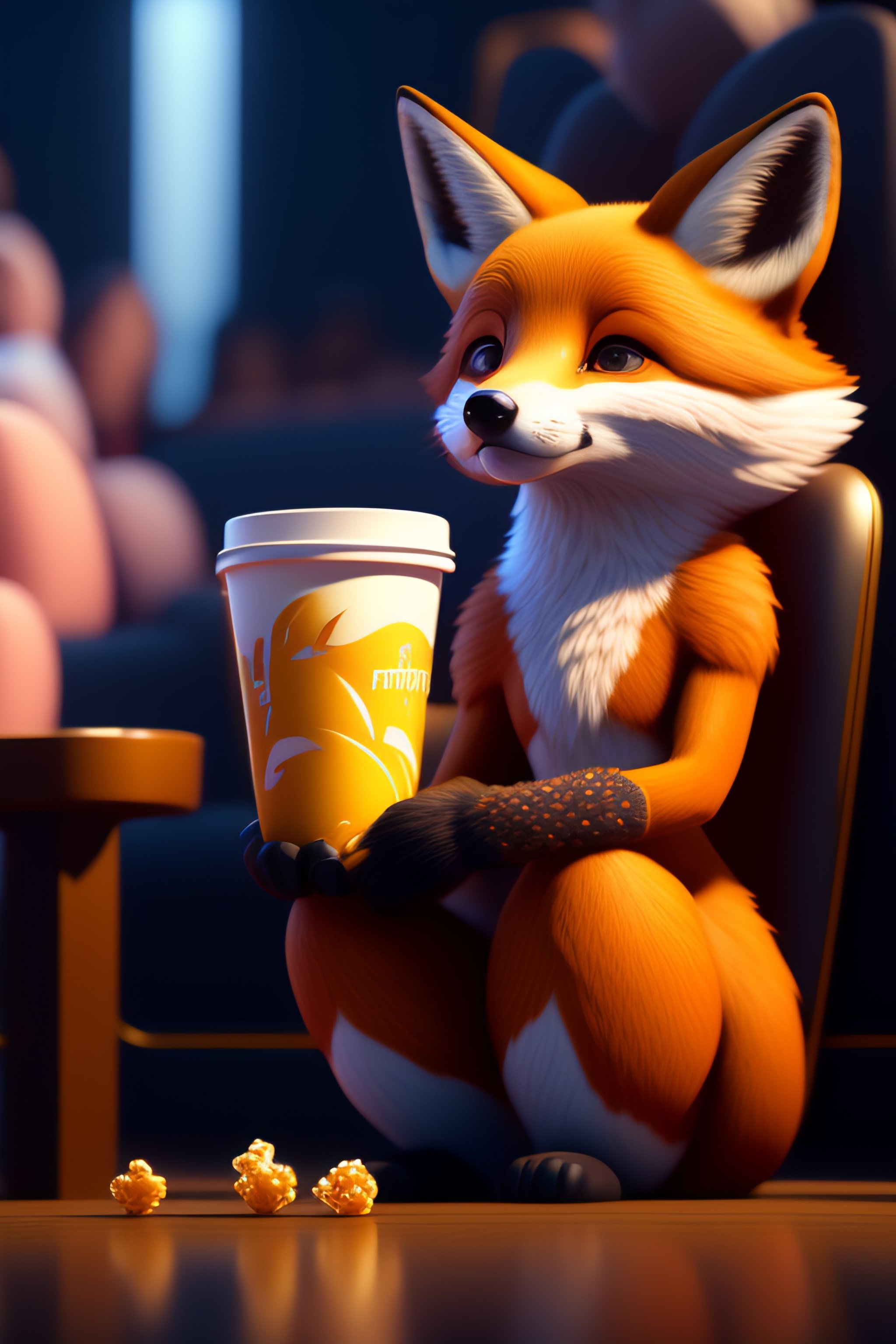 Lexica - Cute small humanoid Fox woman sitting in a movie theater ...