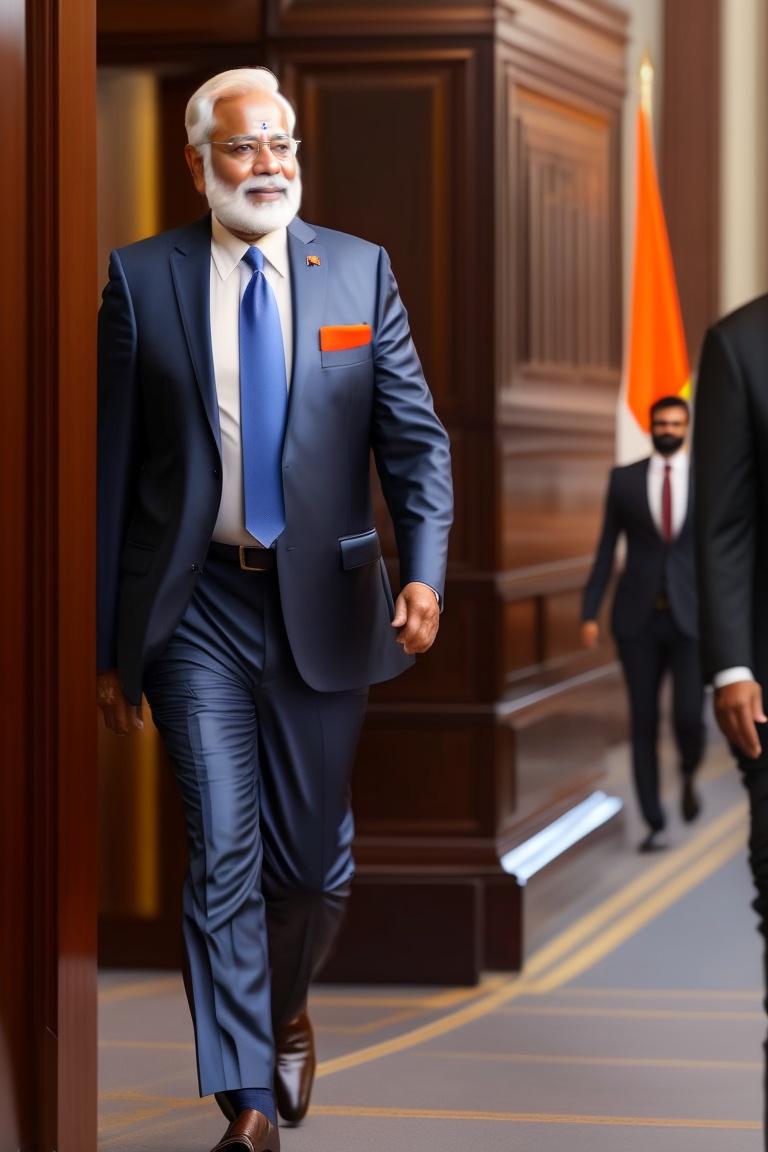 Lexica - Realistic picture of prime minister, modi, walking down from ...
