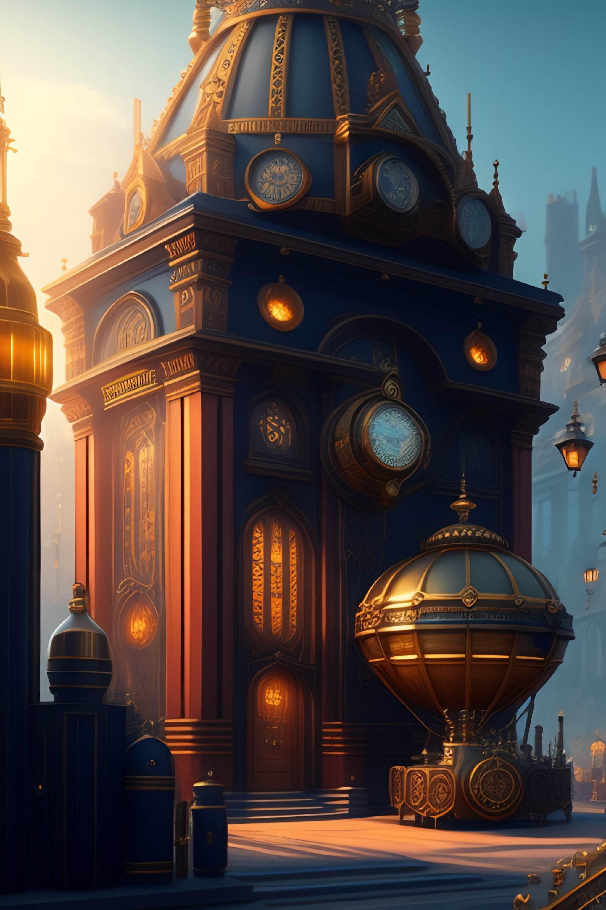 Lexica - A digital illustration of a steampunk library with clockwork ...