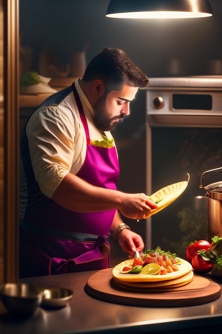 Lexica - French style kitchen, chef cooking tacos, very realistic photo ...