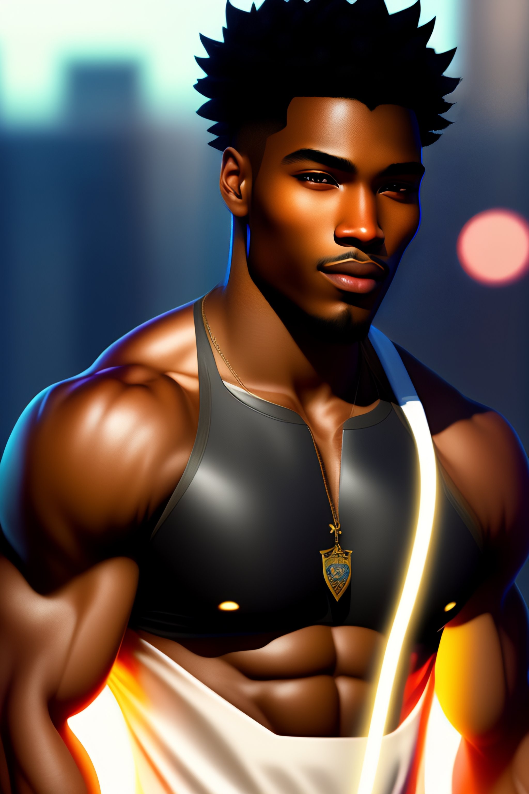 Lexica - Male whos black mixedrace with light features anime style