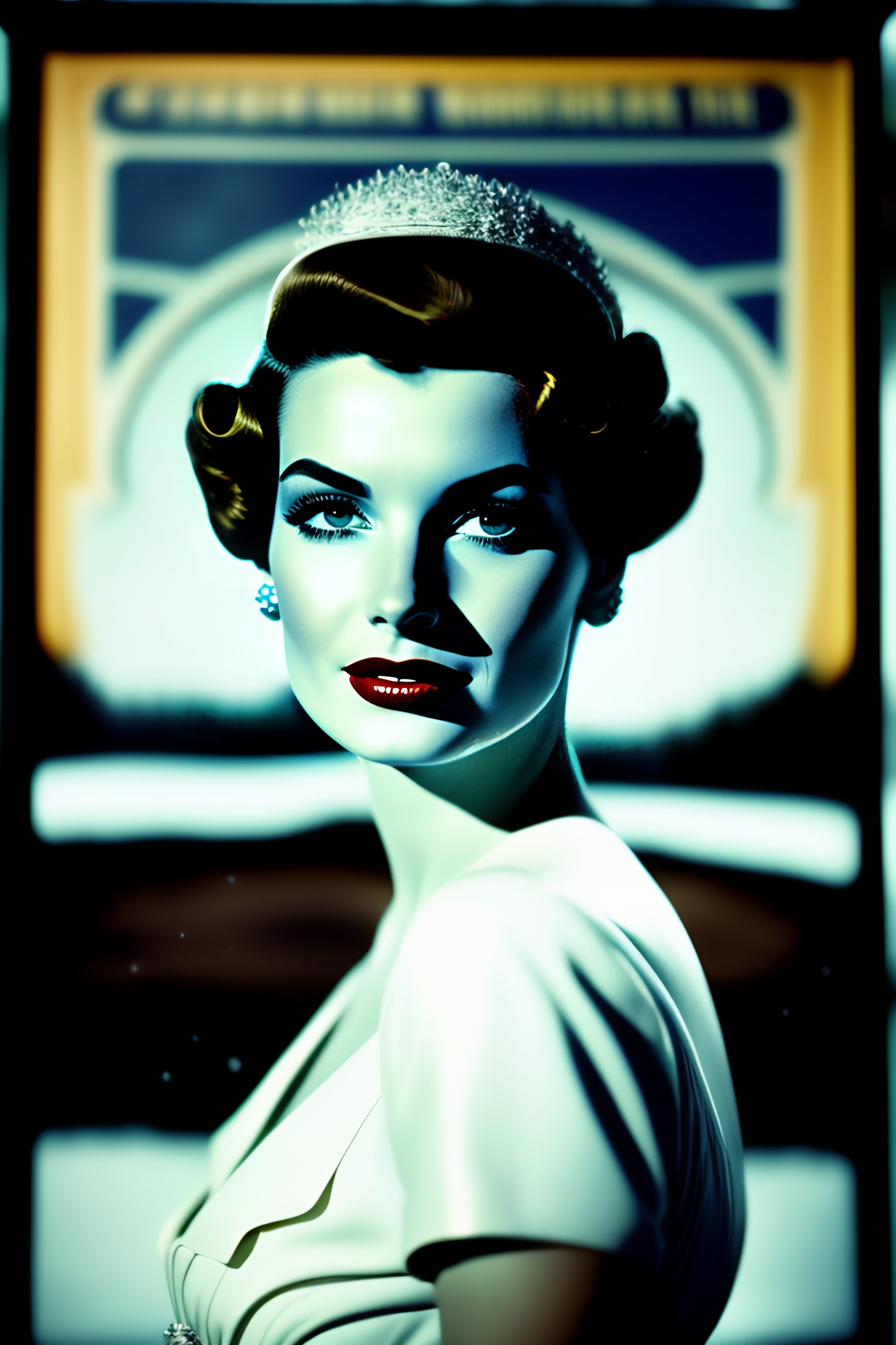 Lexica - 1950's shiny atompunk poster style, super model beautiful ...