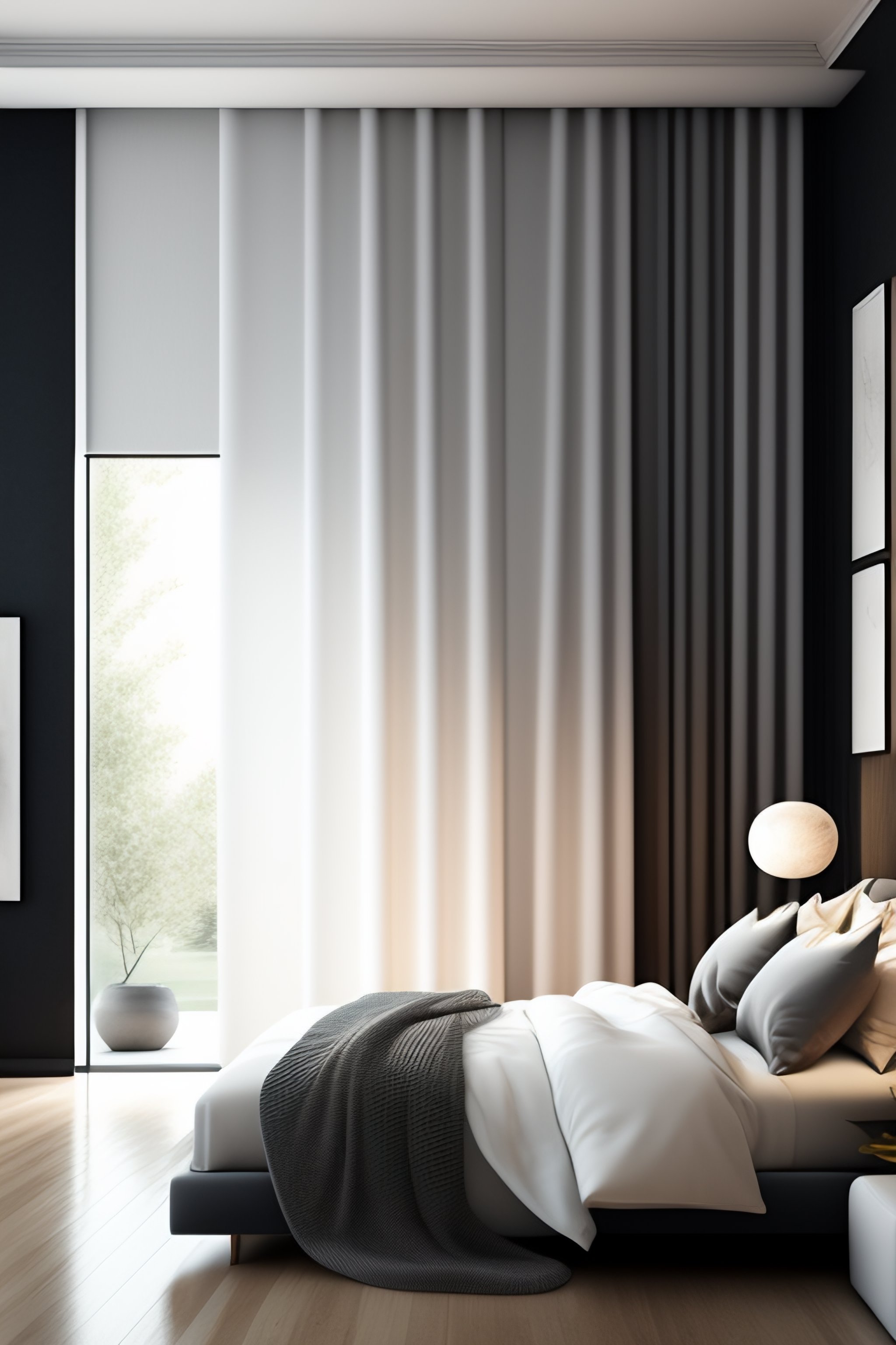 Lexica - Photograph of modern interior design with white linen curtain