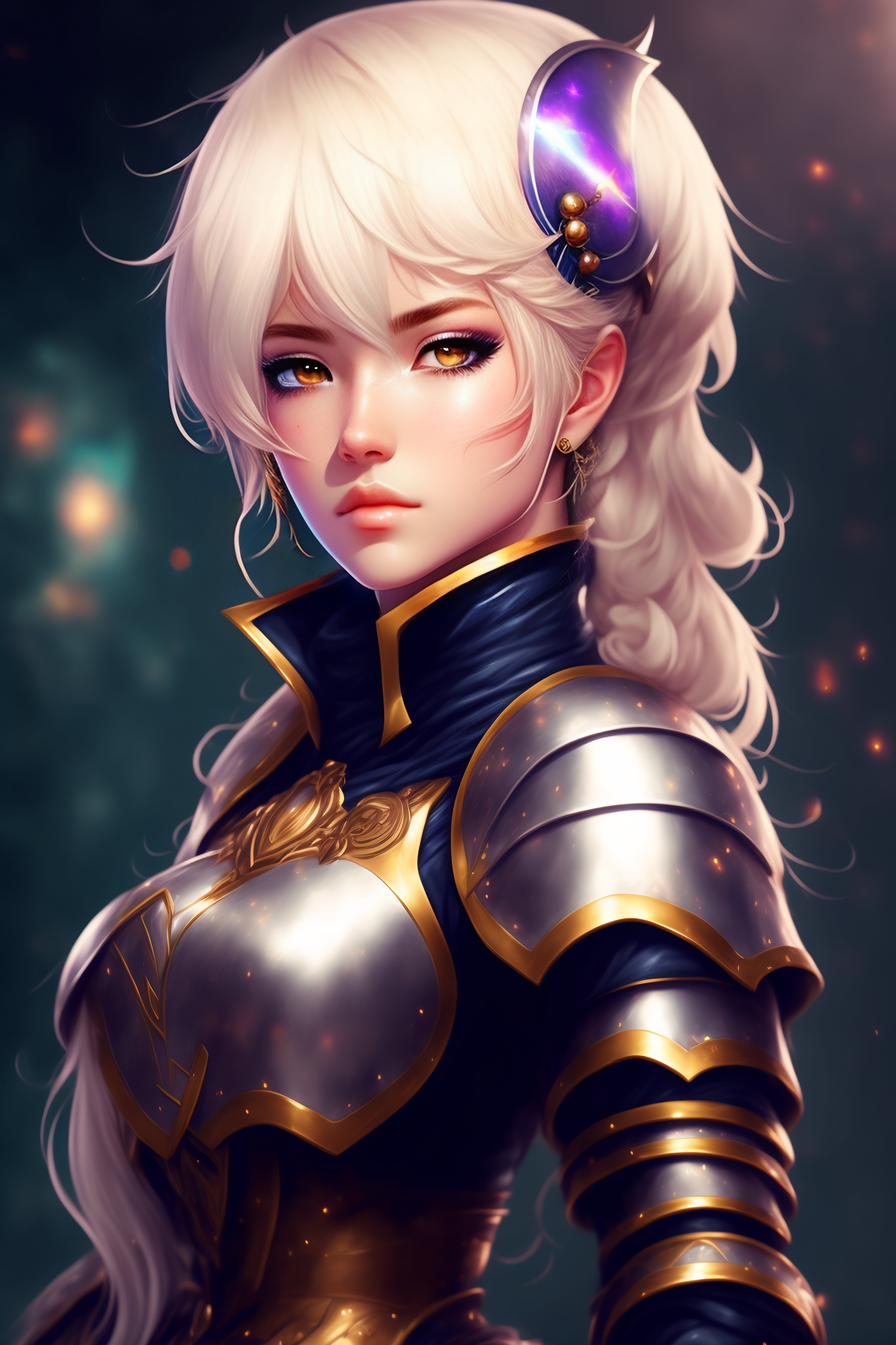 Lexica - Magical knight, anime girl, blonde short hair, scowl, solo