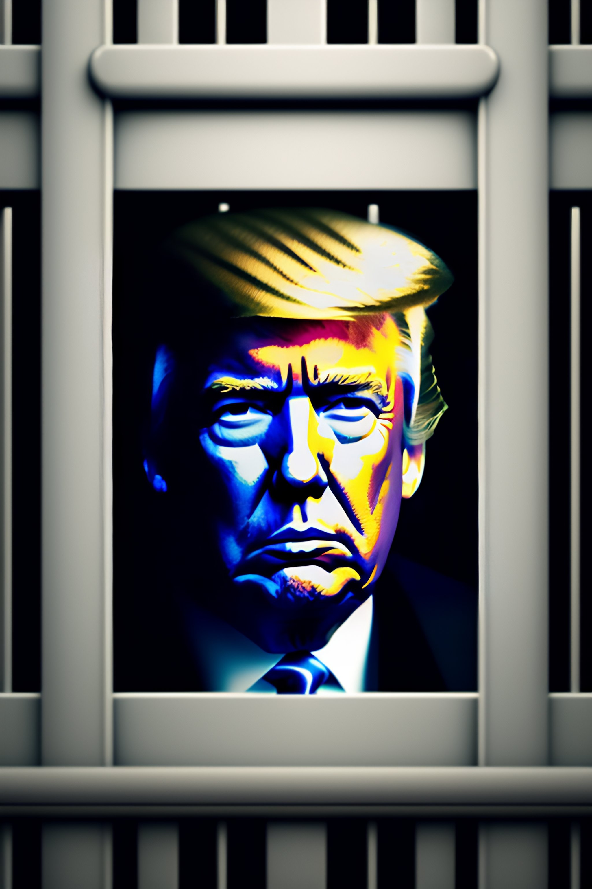 Lexica - Portrait of donald trump in prison behind bars