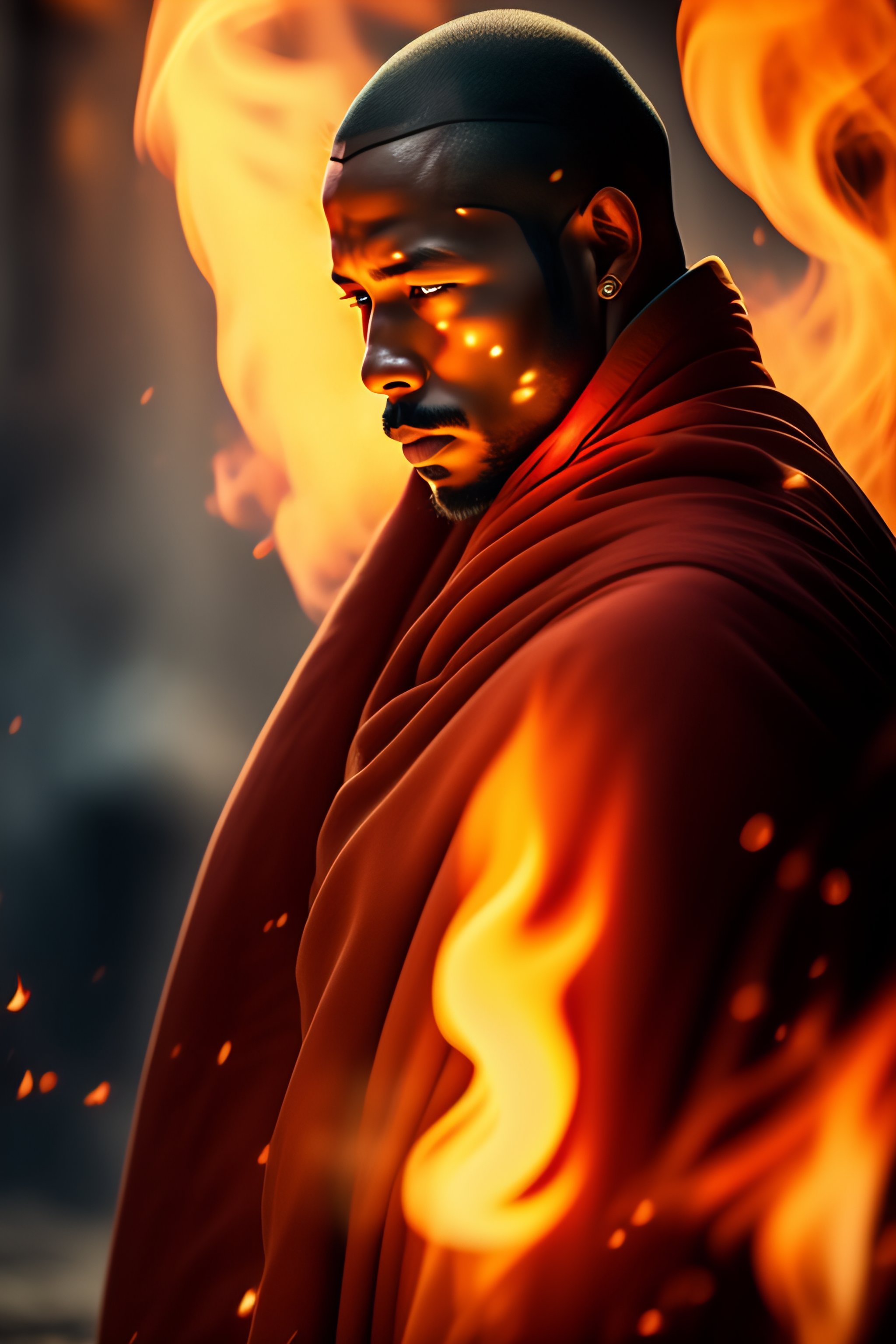Lexica - A monk robes on fire as he is hot by lightning