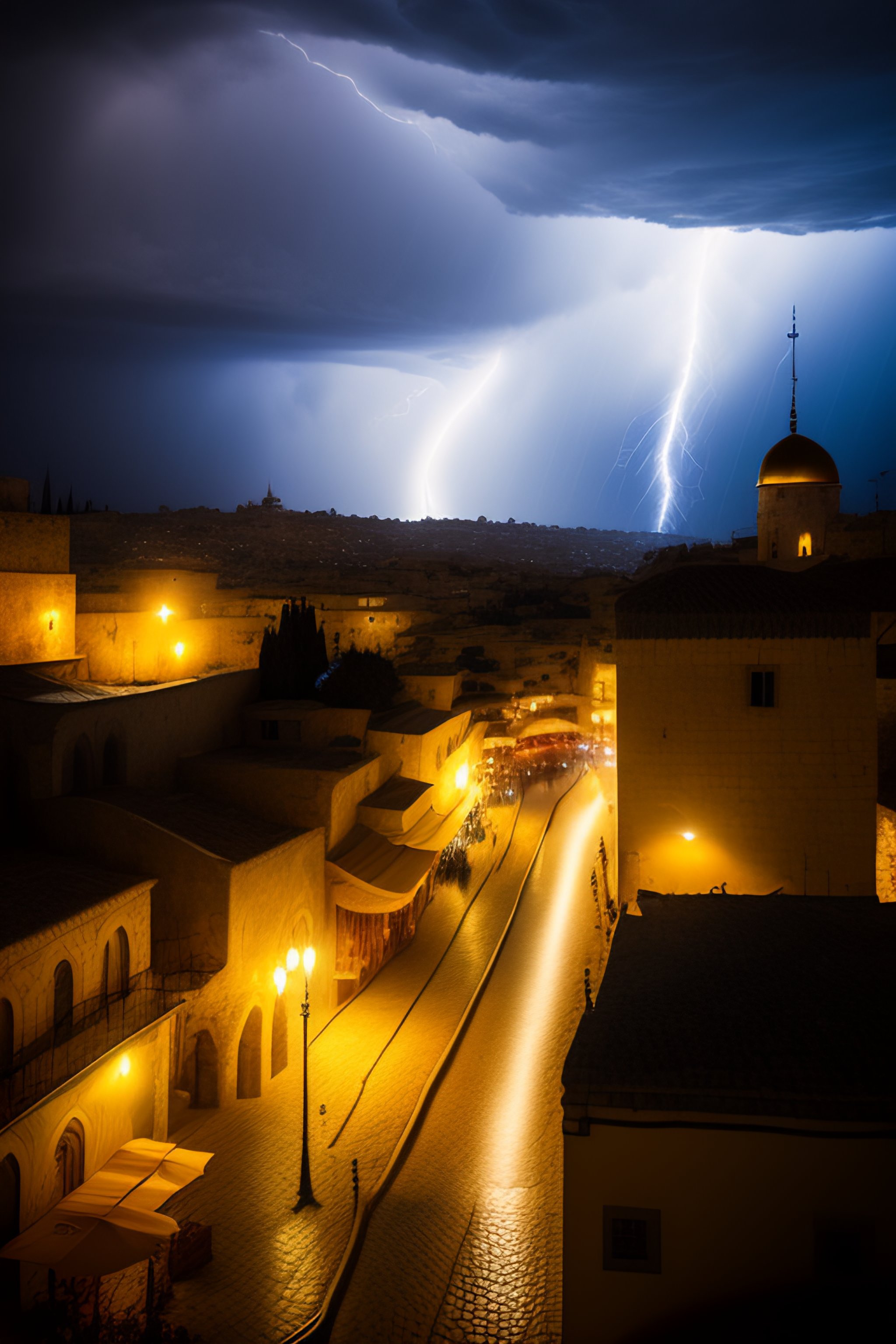 Lexica - Old city of Jerusalem dramatic storm lightning