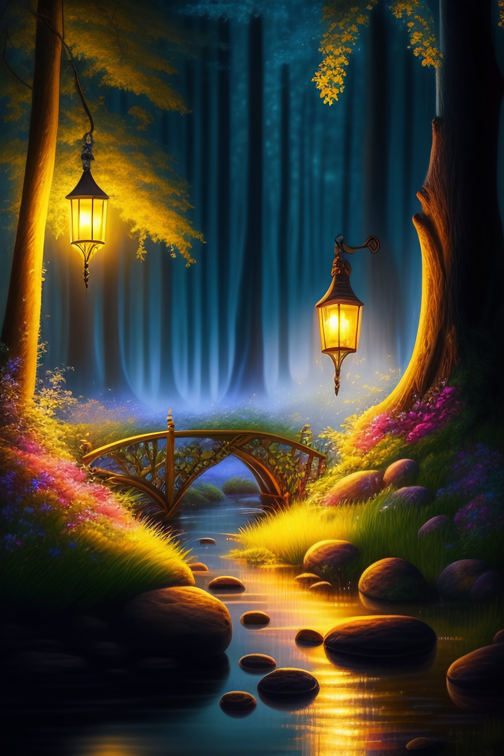 Lexica - Painting, high detail, woodland village, in the night, fantasy ...