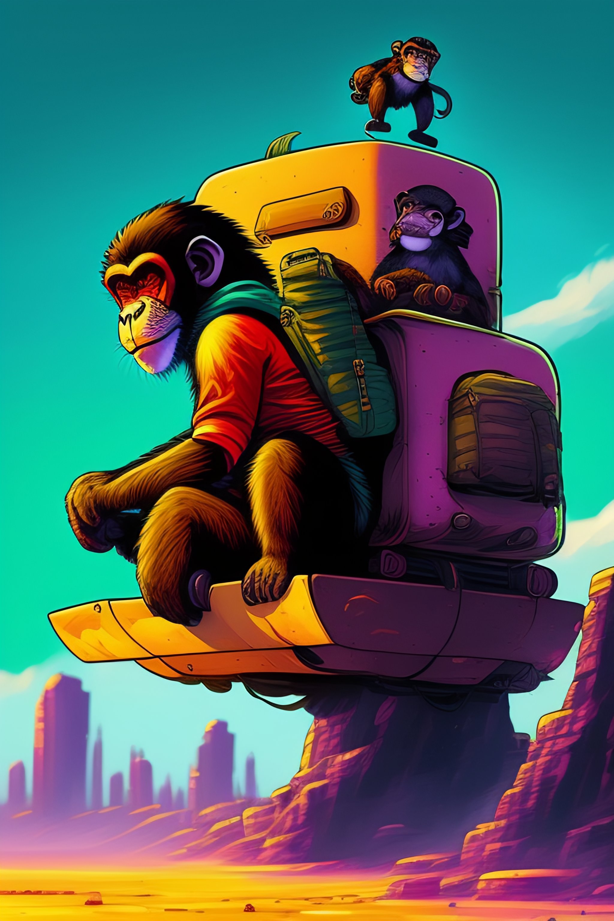 Lexica - Monkey surfing in a post apocalyptic world, comic book style ...