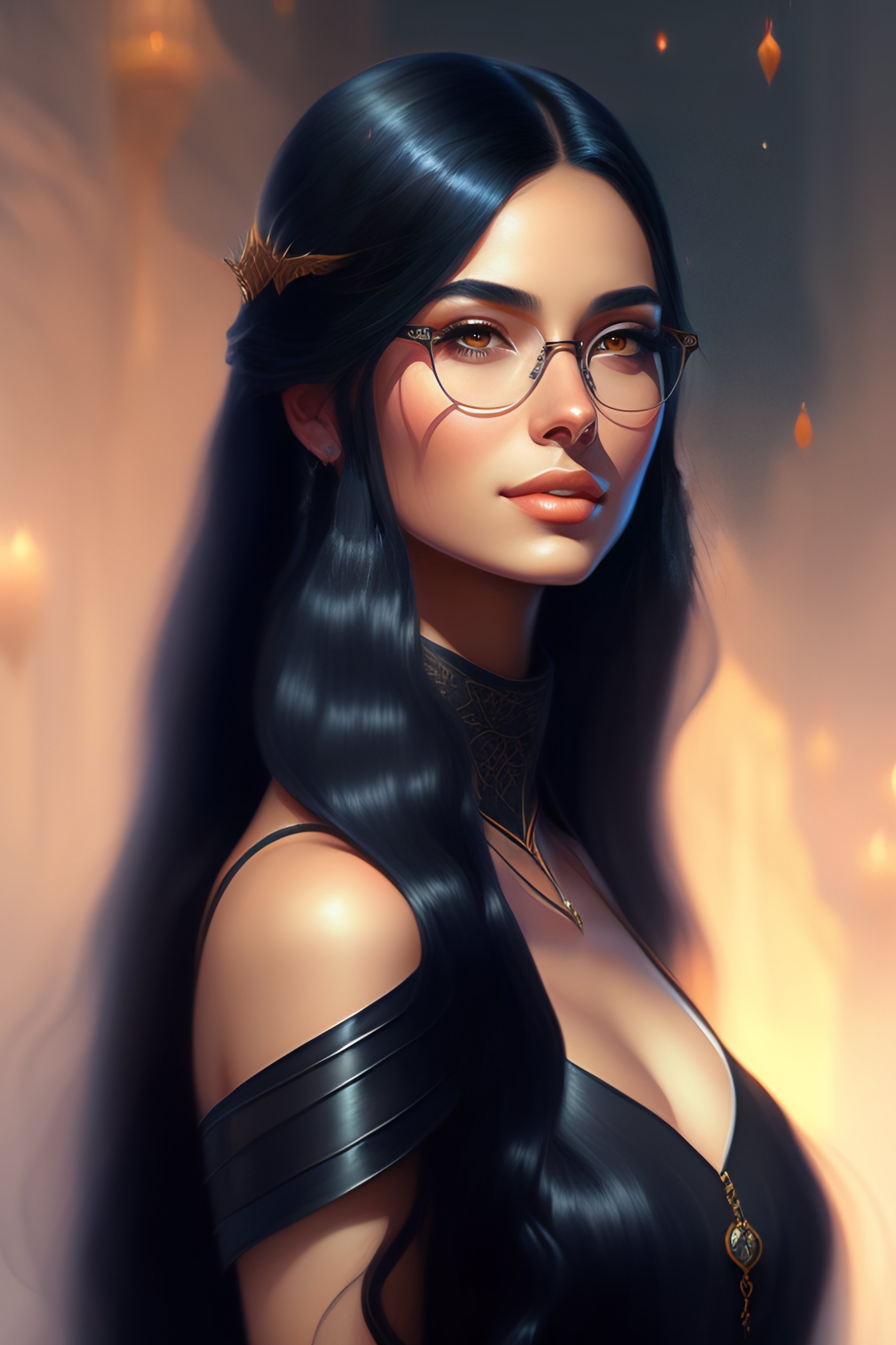 Lexica - Girl with long straight black hair, fantasy style, portrait ...