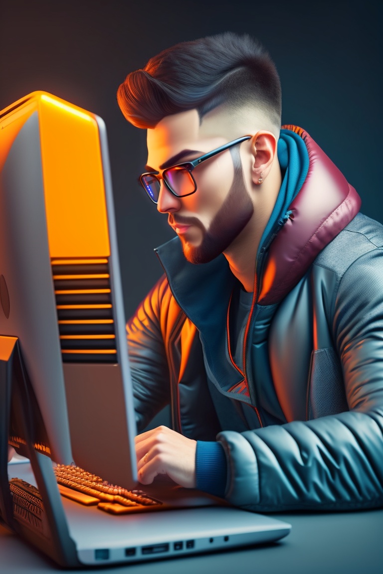 Lexica - Programmer man studying in the computer, hacker, cyberpunk