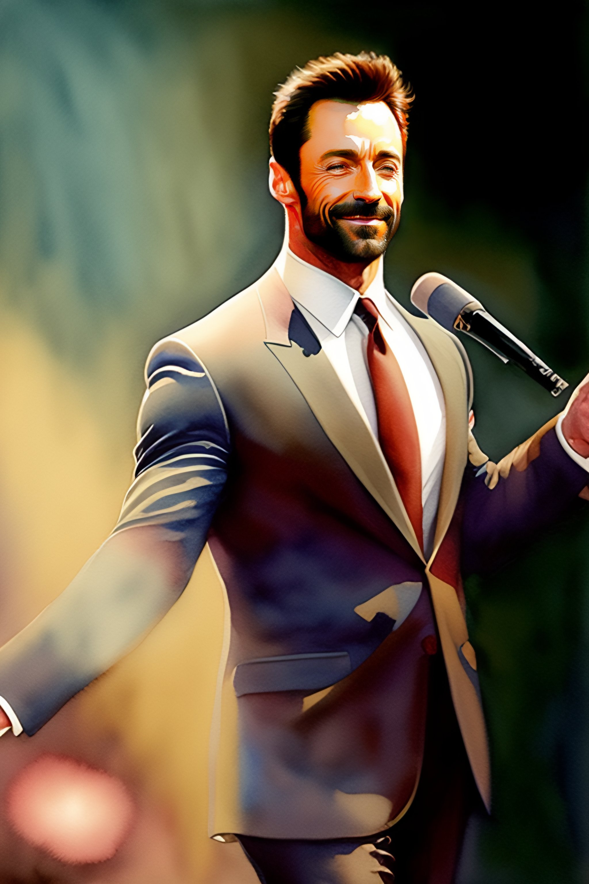 Lexica - A watercolor drawing of hugh jackman as a master of ceremonies ...