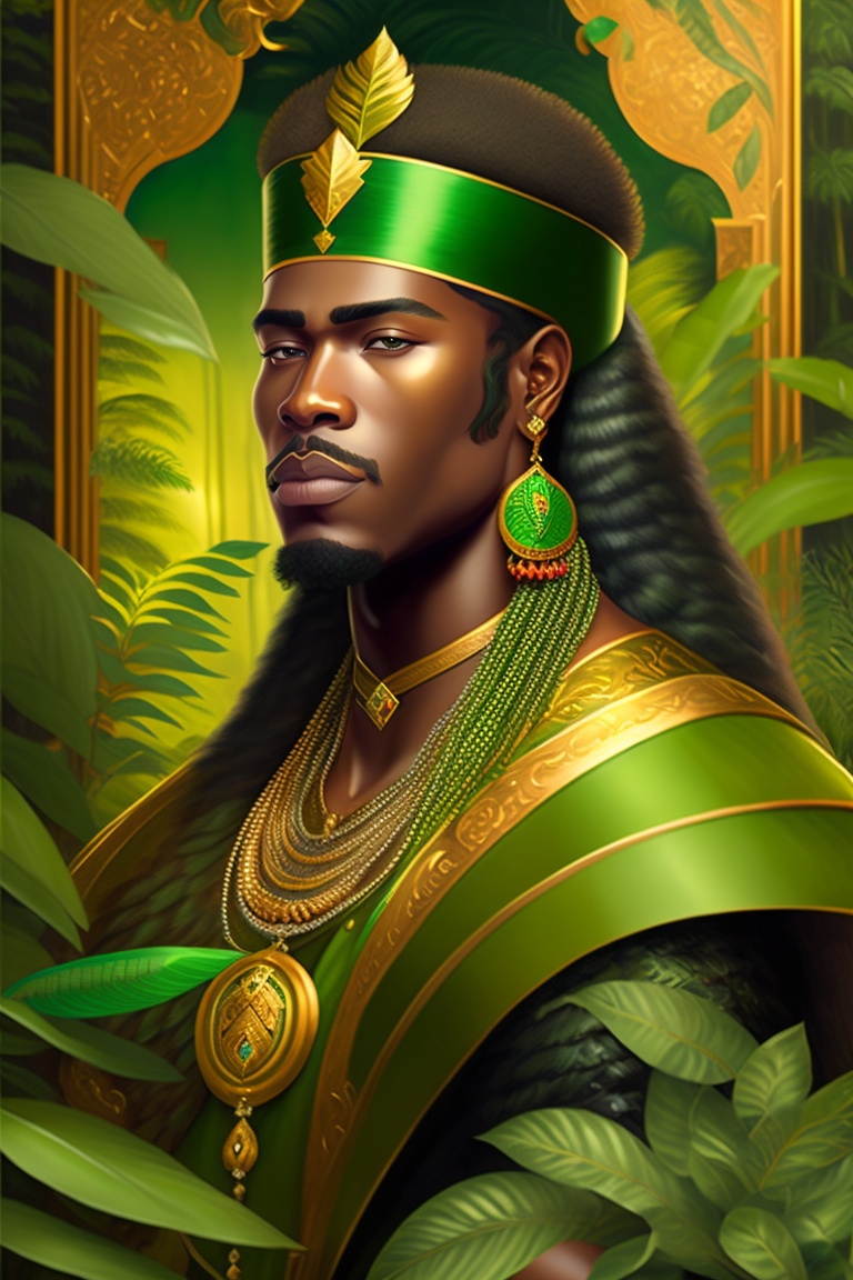 Lexica - Amazonian warrior, tall black man, with a green headdress of ...
