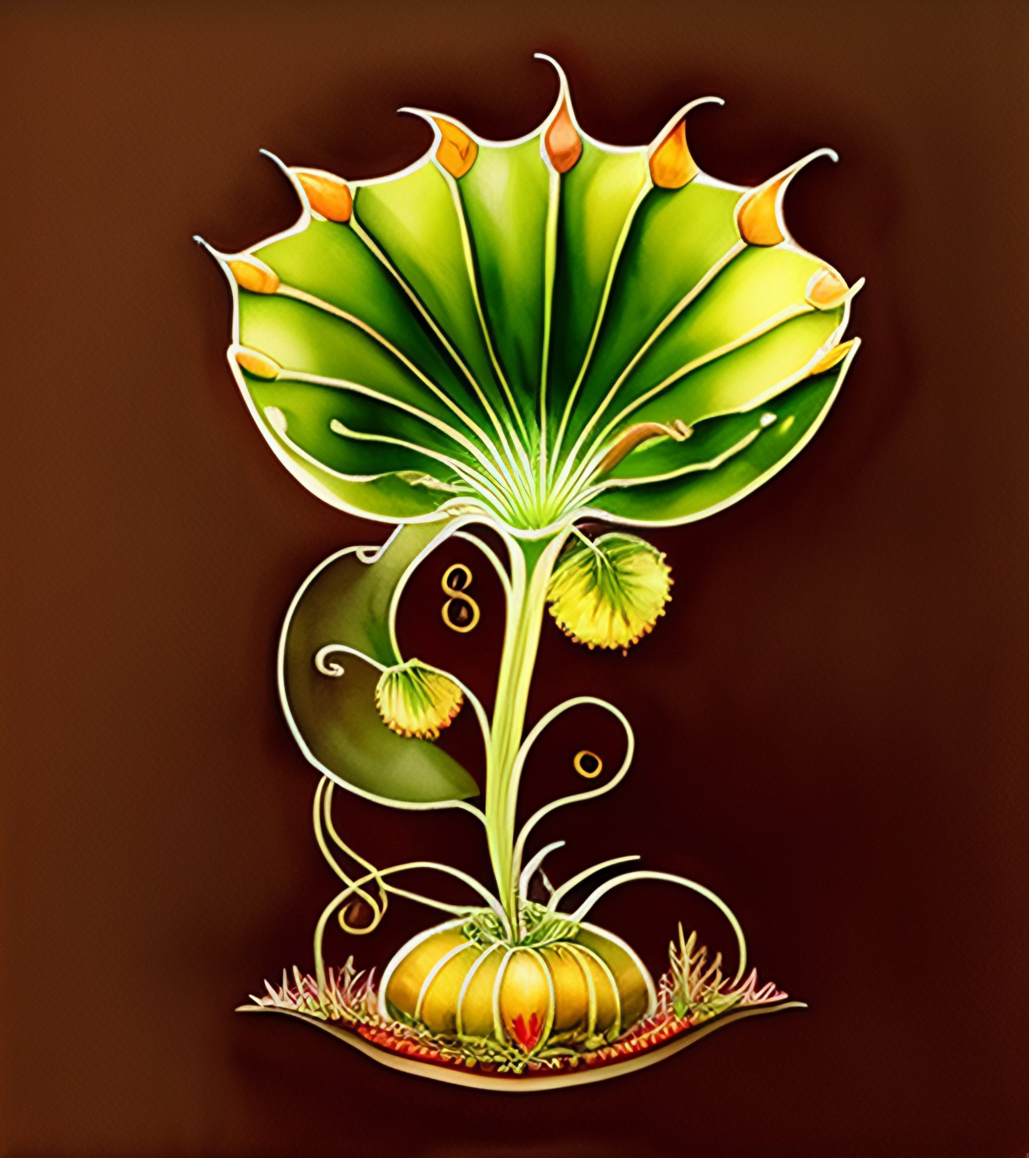 Lexica - A watercolor large brown and tan Venus flytrap with vines as ...