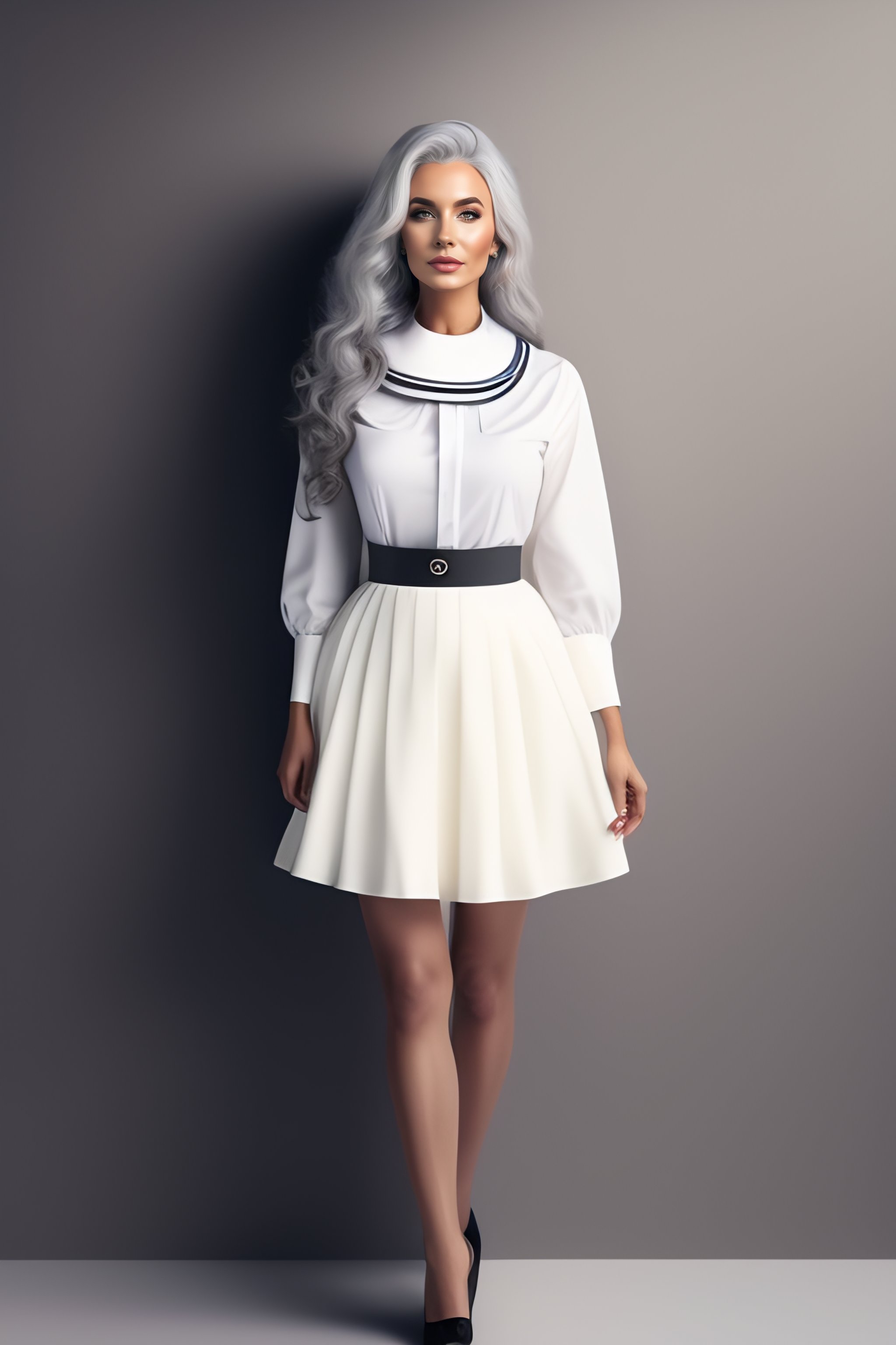 Lexica - Grey_hair, hair_between_eyes,hair_bow,hand_up,highres,legs ...