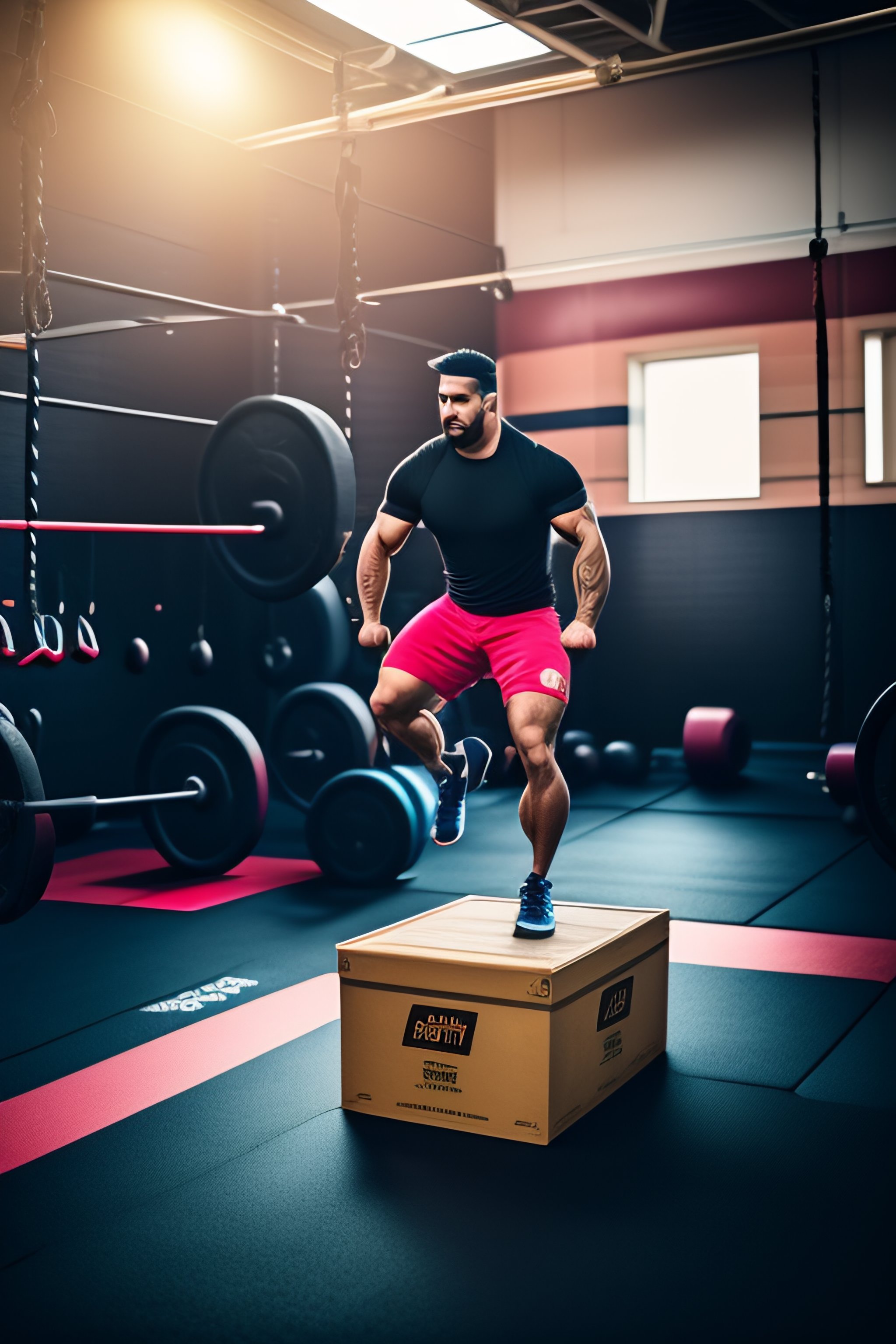 Lexica - Highly detailed, man train box jump with box in crossfit gym ...