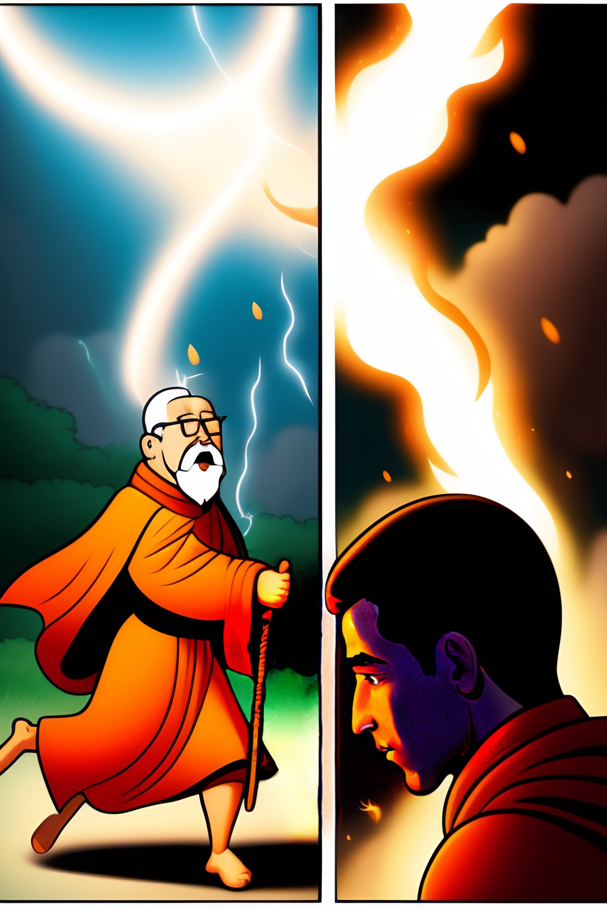 Lexica - Multipanel Cartoon Comic of catholic Monk being hit by ...