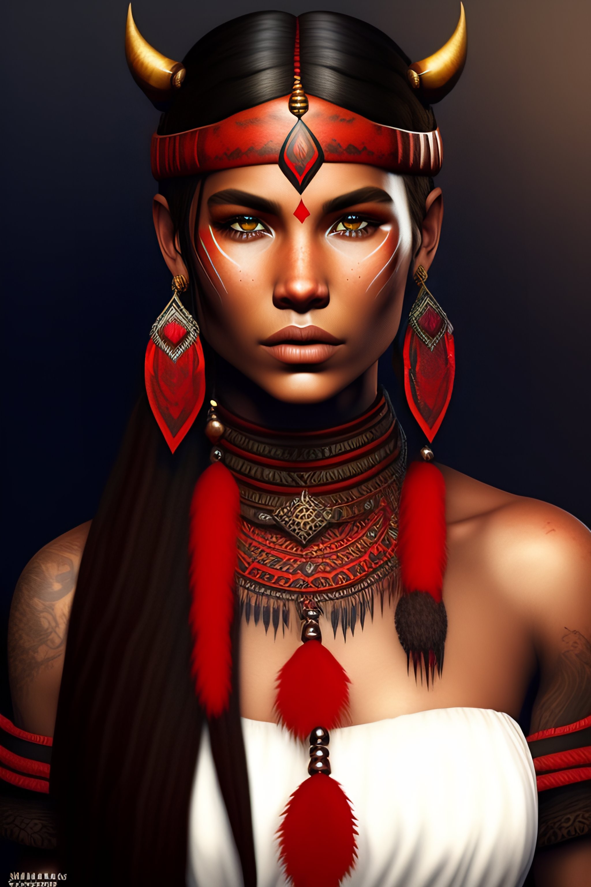 Lexica - Wild tribe girl, tanned, red and white marks and tattoo on ...