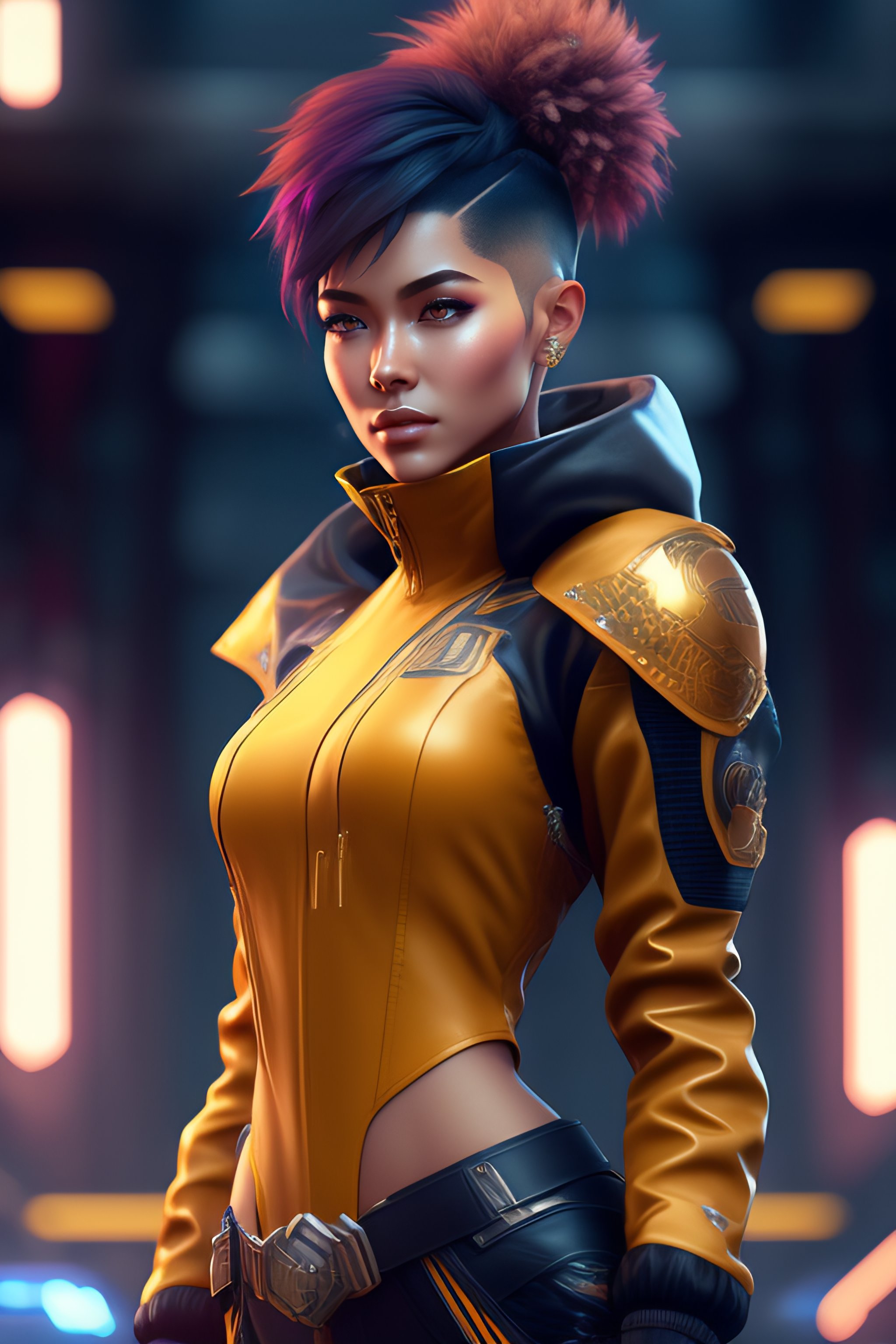 Lexica - Mech Punk clothes with short hair girl, battle status, hyper ...