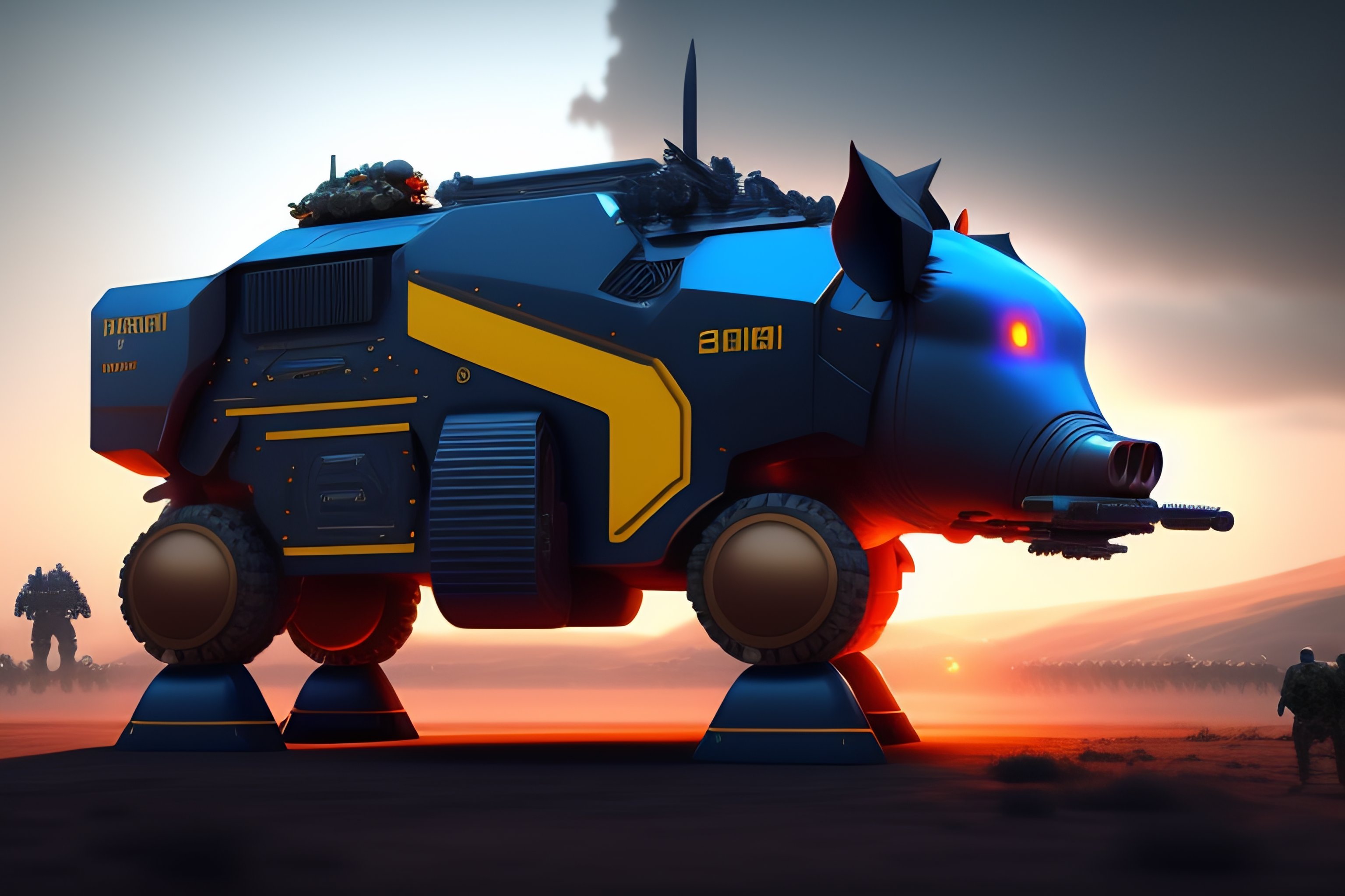 Lexica - (giant pig faced combat mech armed with artillery guns ...