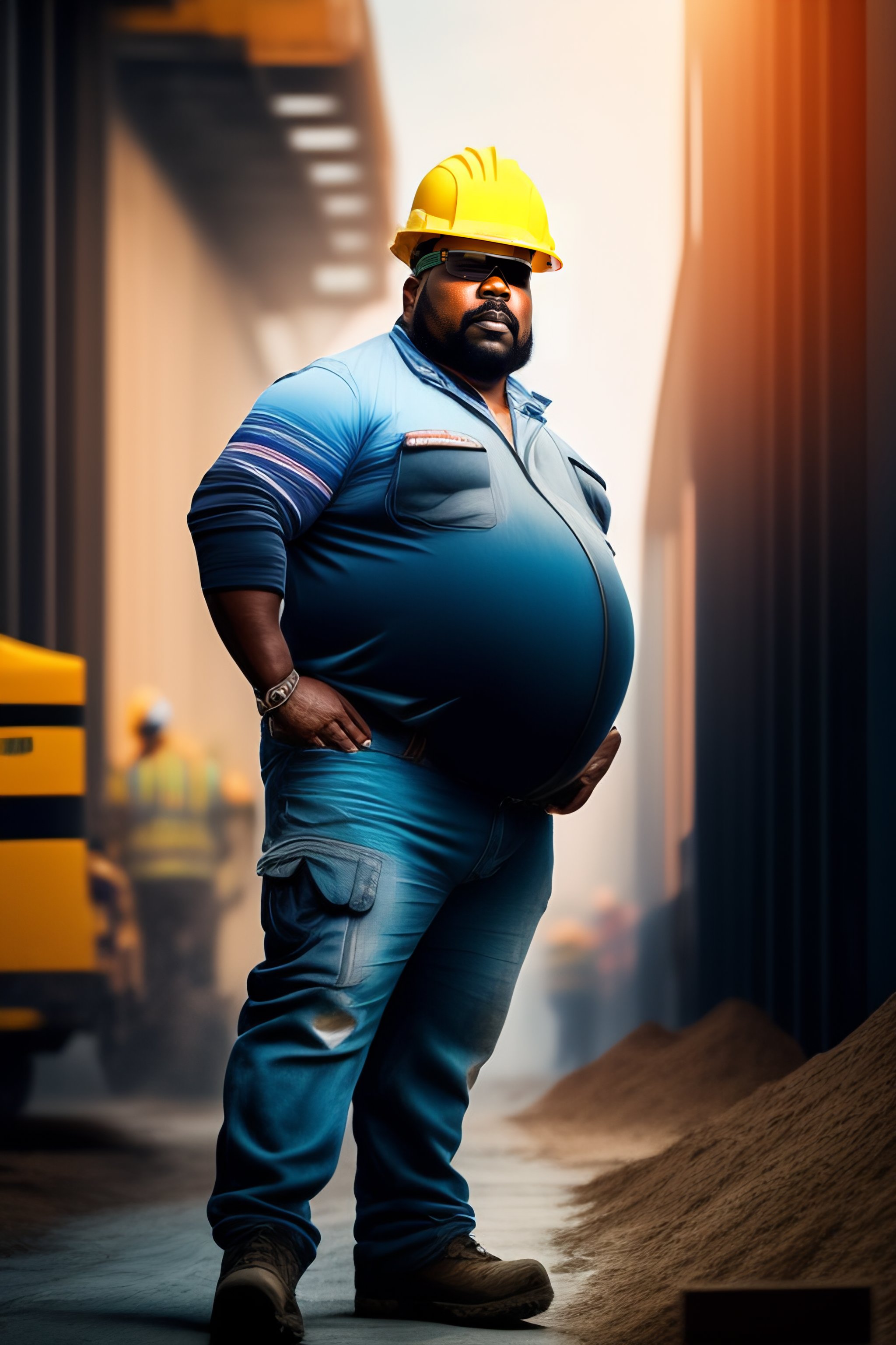 Lexica - A construction worker, with a (very large belly), amateur photo