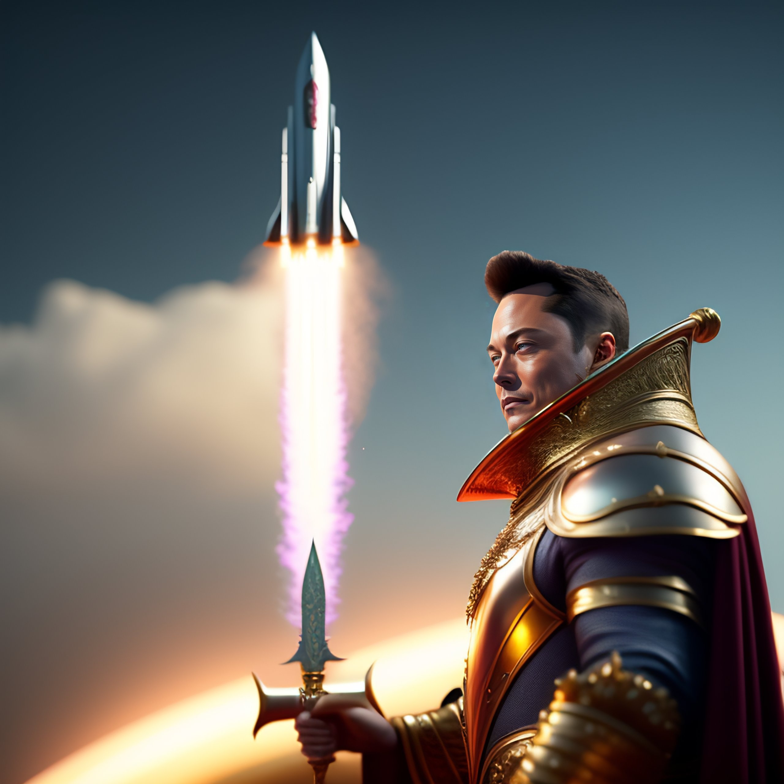 Lexica - Zoomed out. Realistic 3D representation of elon musk wearing a musketeer costume ...