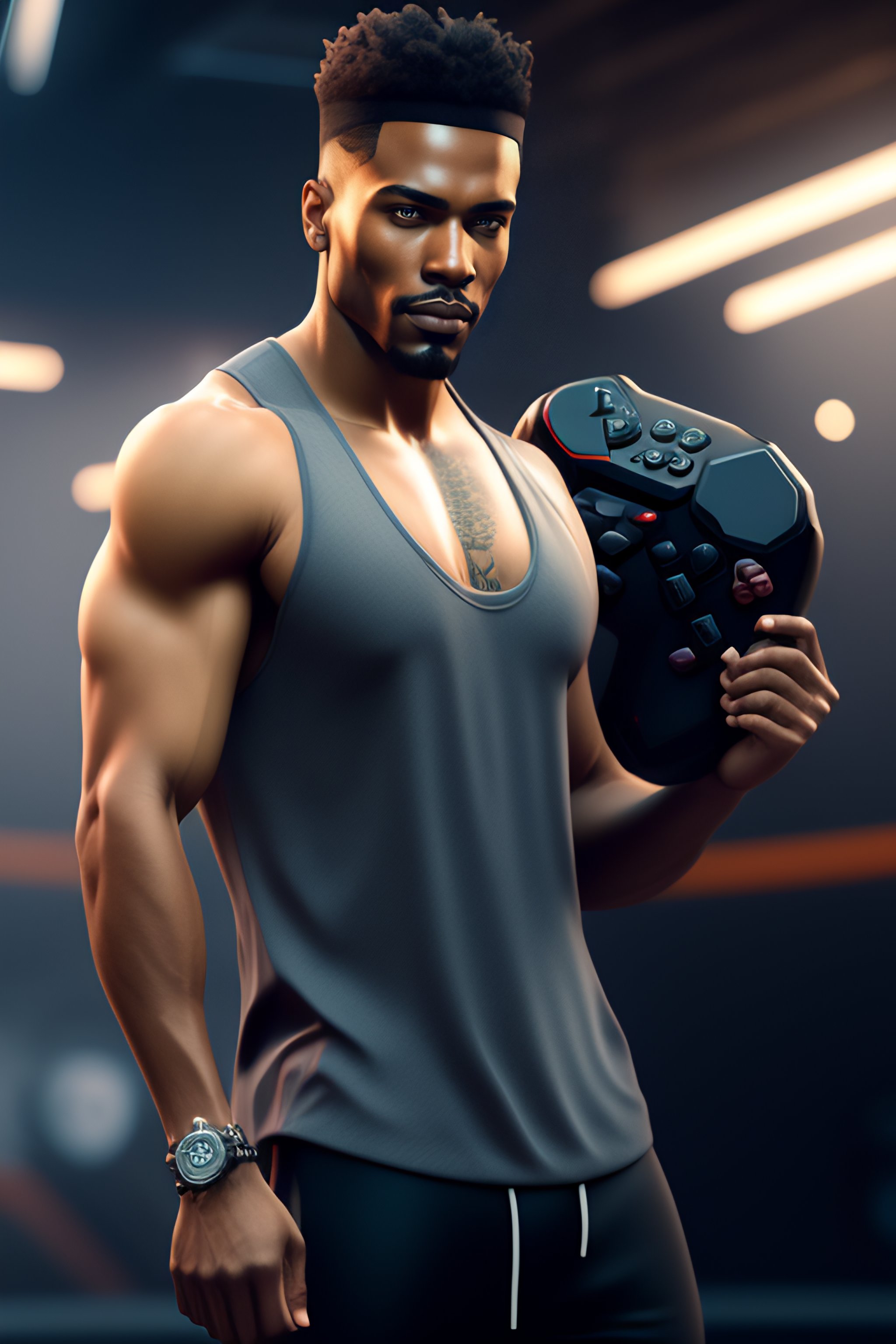 Lexica - A man in a tank top holding a video game controller, concept ...