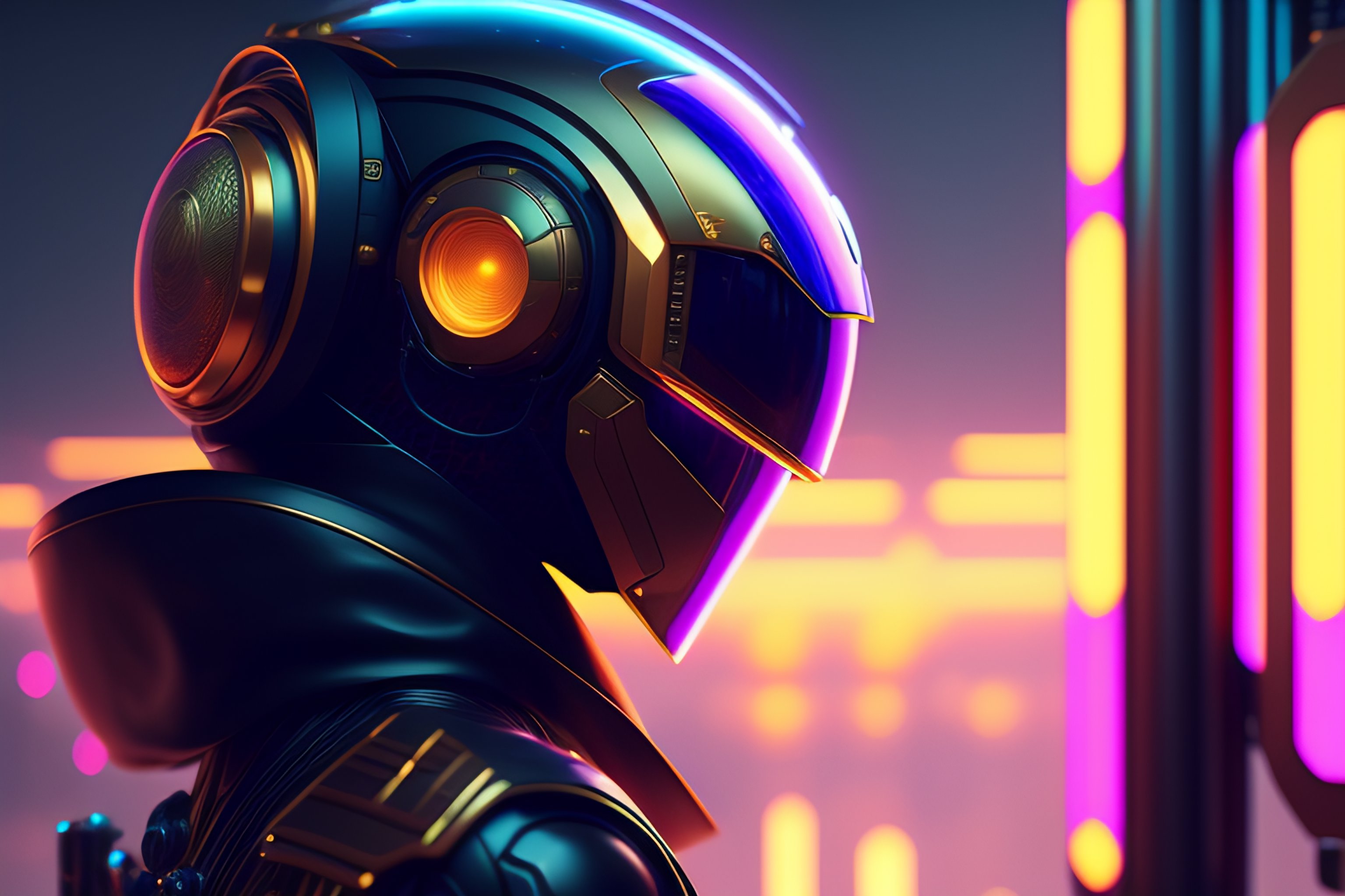 Lexica - Techno magic robot, with a small stylish signature, surrounded ...