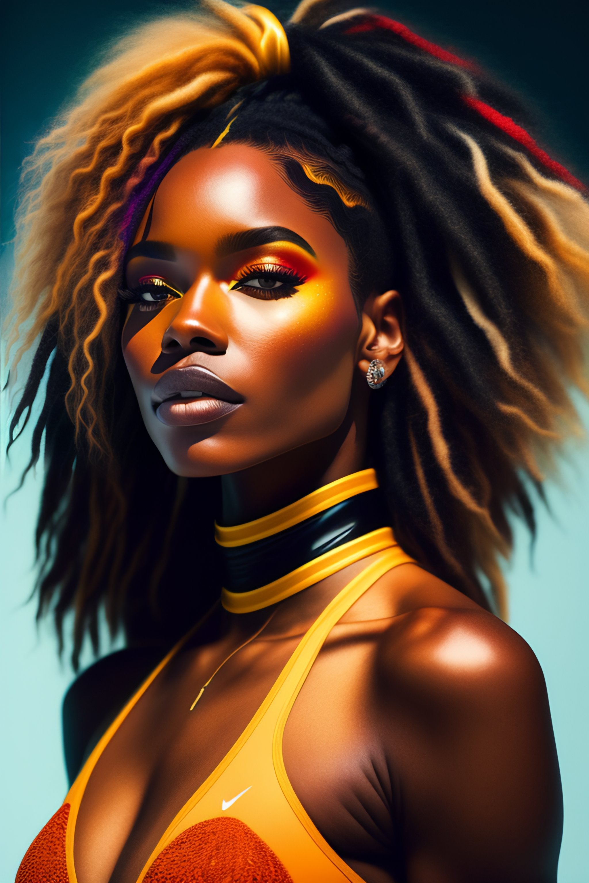 Lexica - Black woman with dreadlocks monokini in space