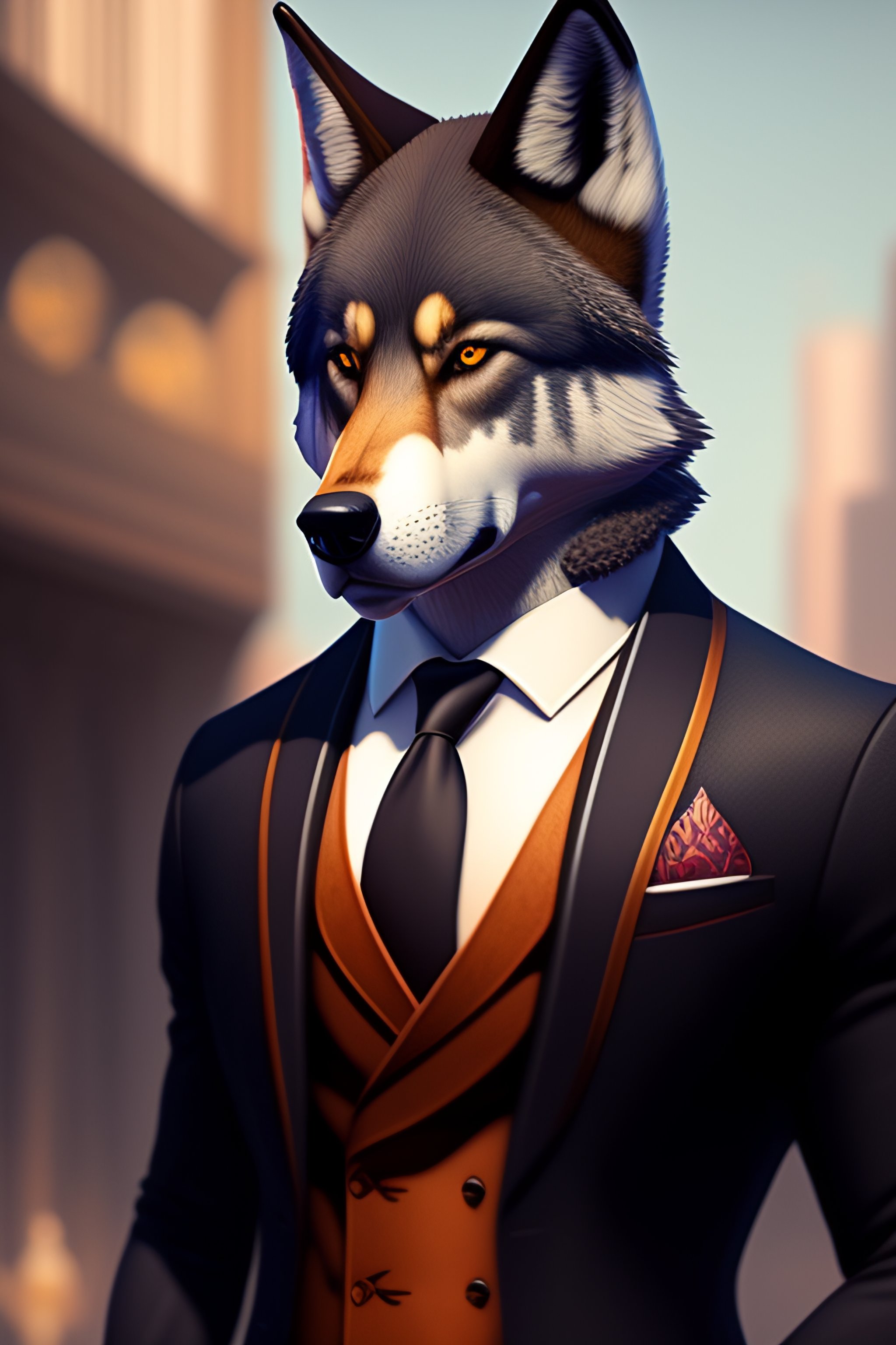Lexica - Anthro furry humanoid wolf, three piece suit, checking watch ...