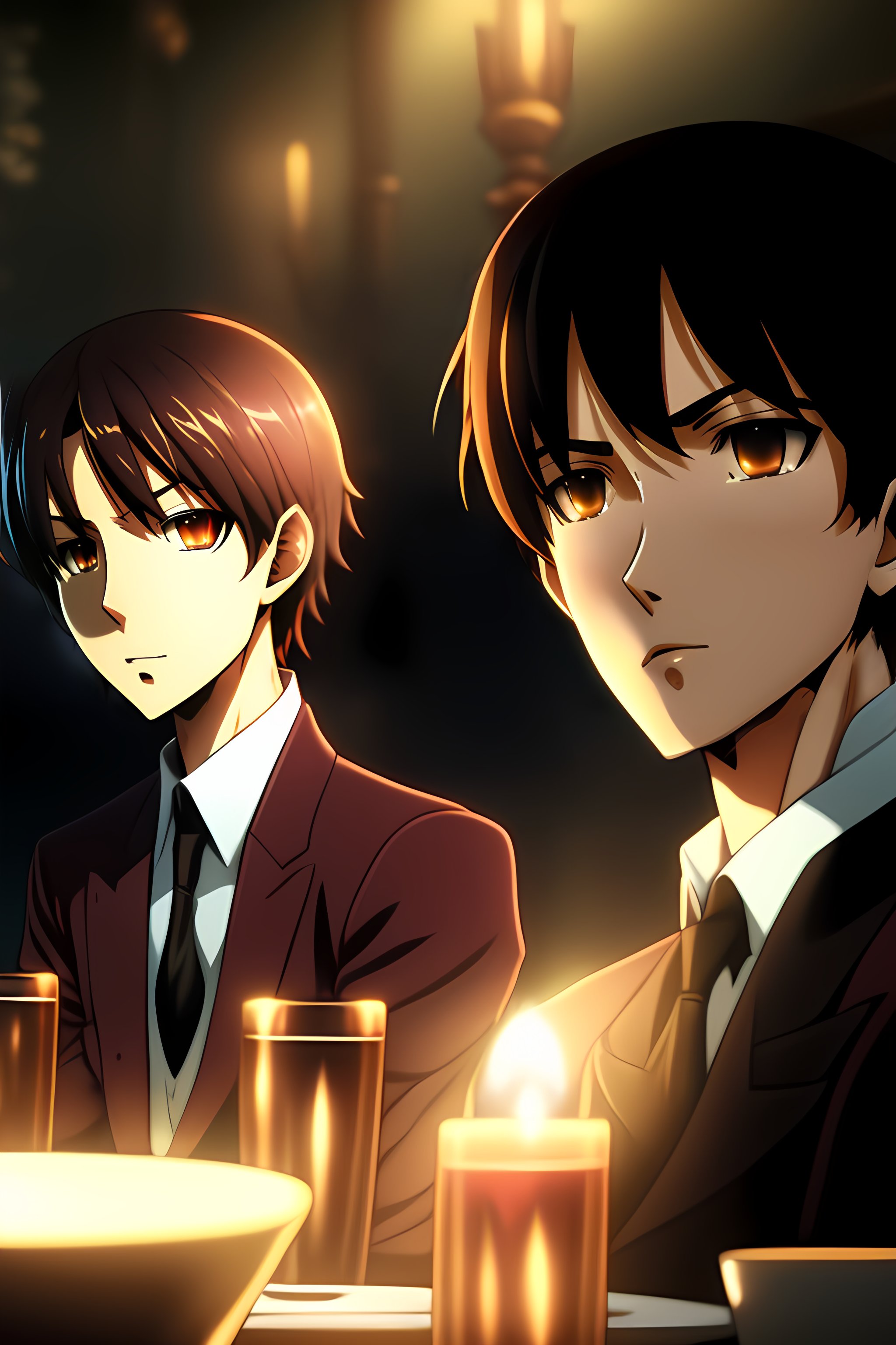 Lexica - Yagami light and lelouch and eren yeager sitting on table ...