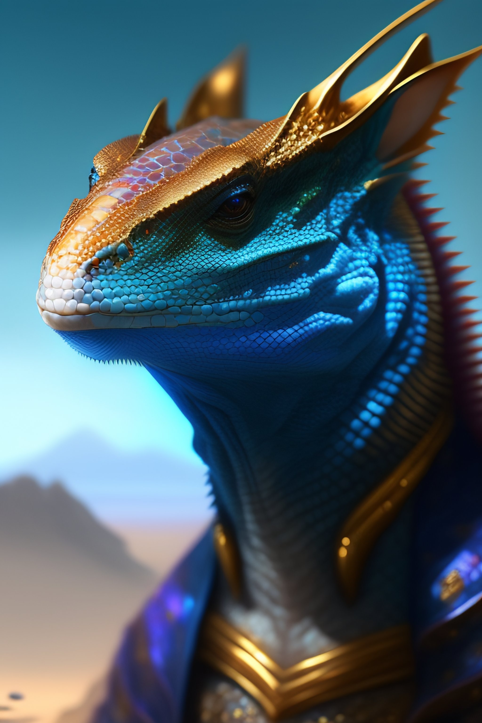 Lexica - Super rich lizard, luxury, blue crystals, greg rutkowski