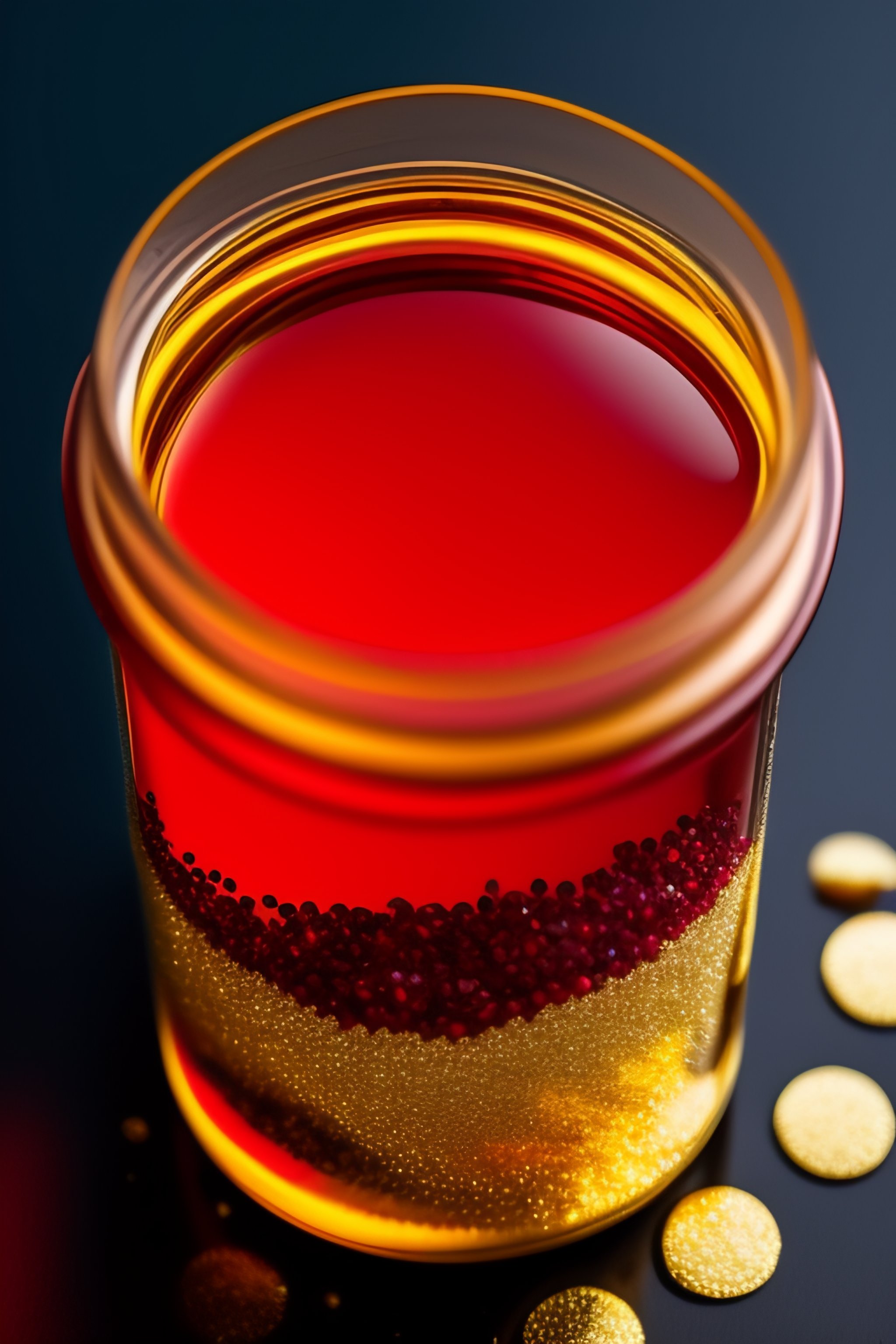 Lexica - Ruby gemstones mixed with gold flakes in a jar