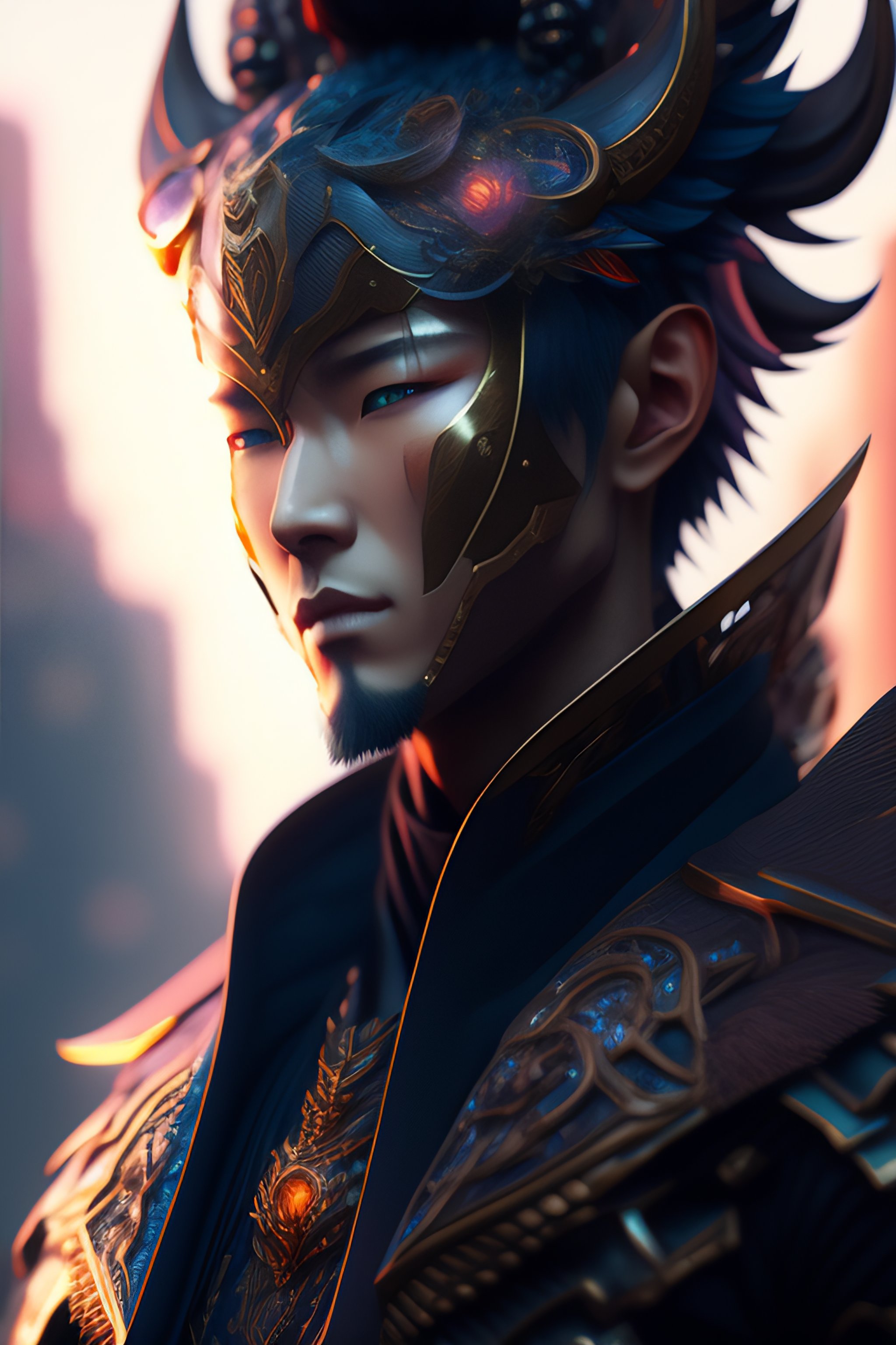 Lexica - Male anime character, oni mask, organic, forest druid, cyber ...