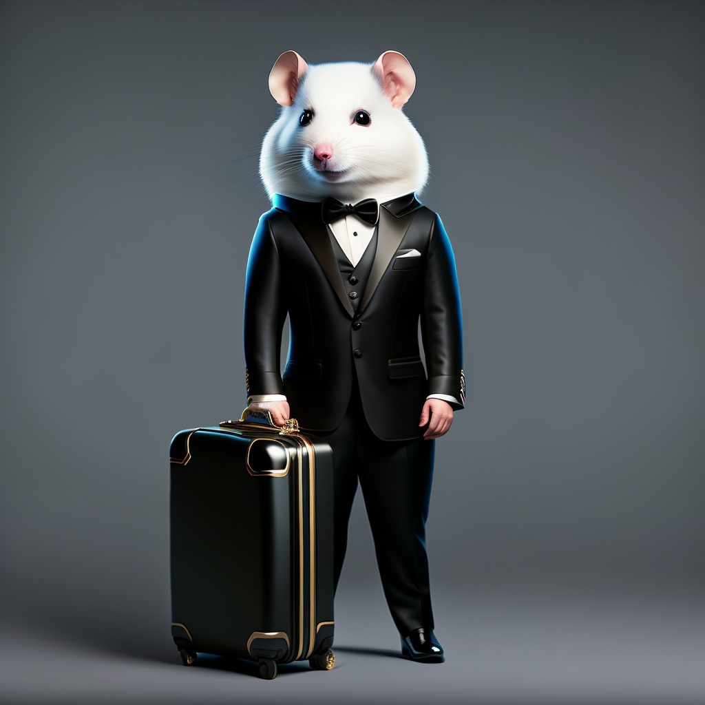 Lexica - Anthropomorphic white rat , in a bodyguard black tuxedo ...