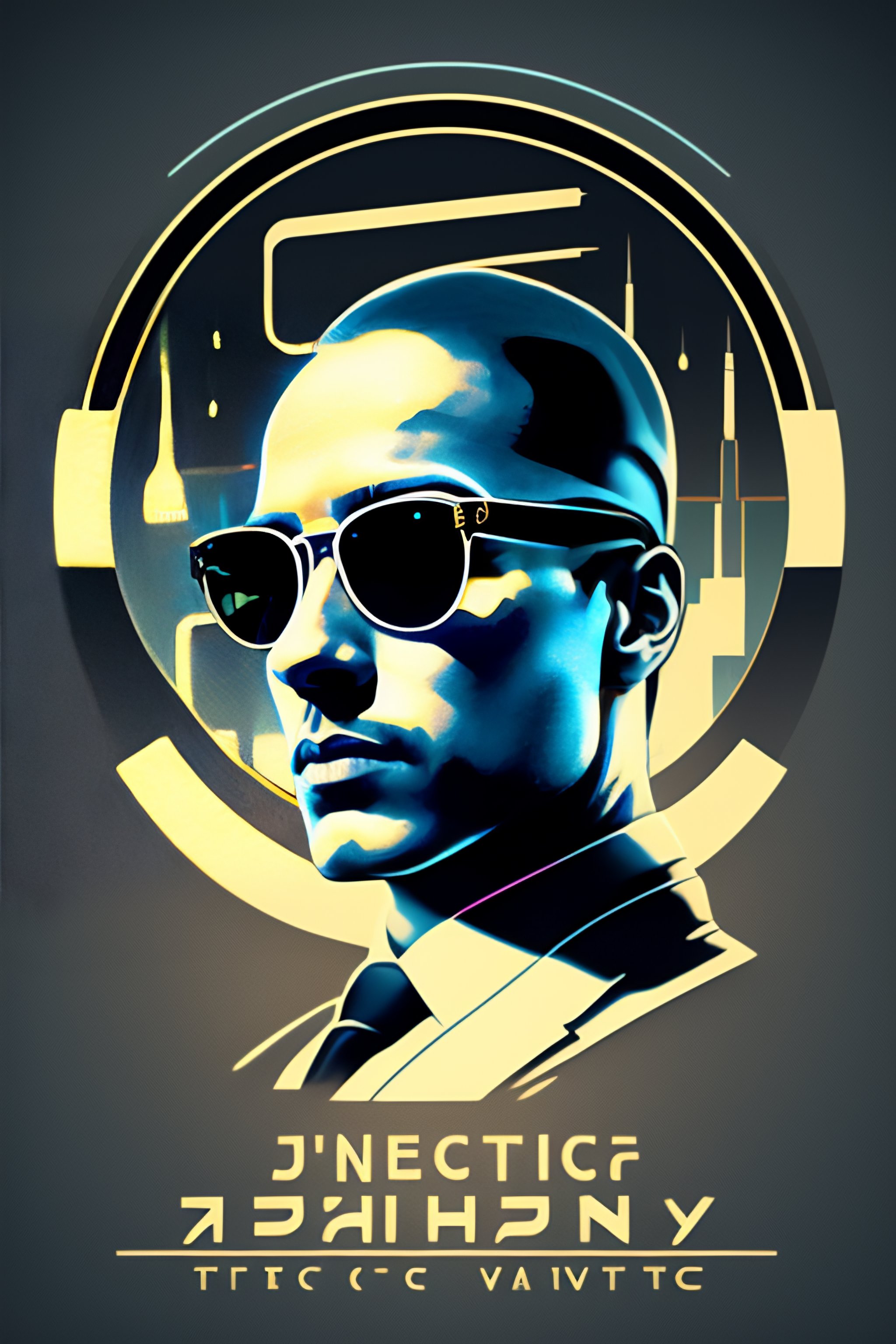 Lexica - Bald man with black glasses, vectorized Futuristic Vintage ...