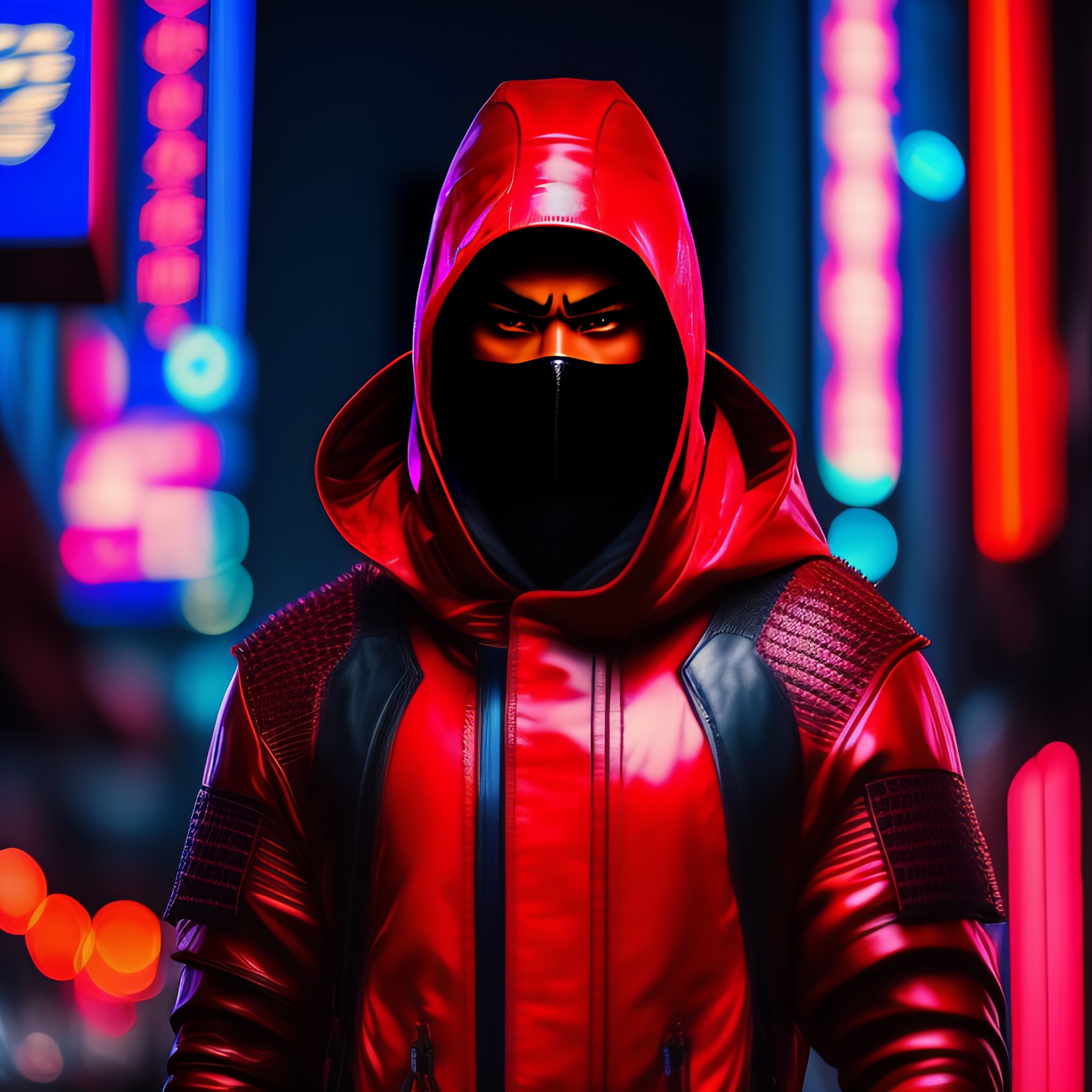 Lexica - Awesome looking red male ninja in cyberpunk style 8-bit neon ...