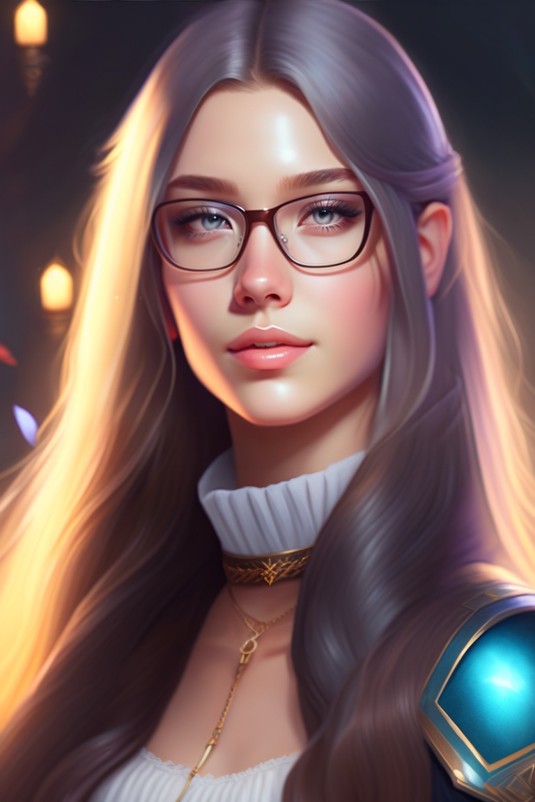 Lexica - Girl with long straight hair, fantasy style, portrait, glasses ...