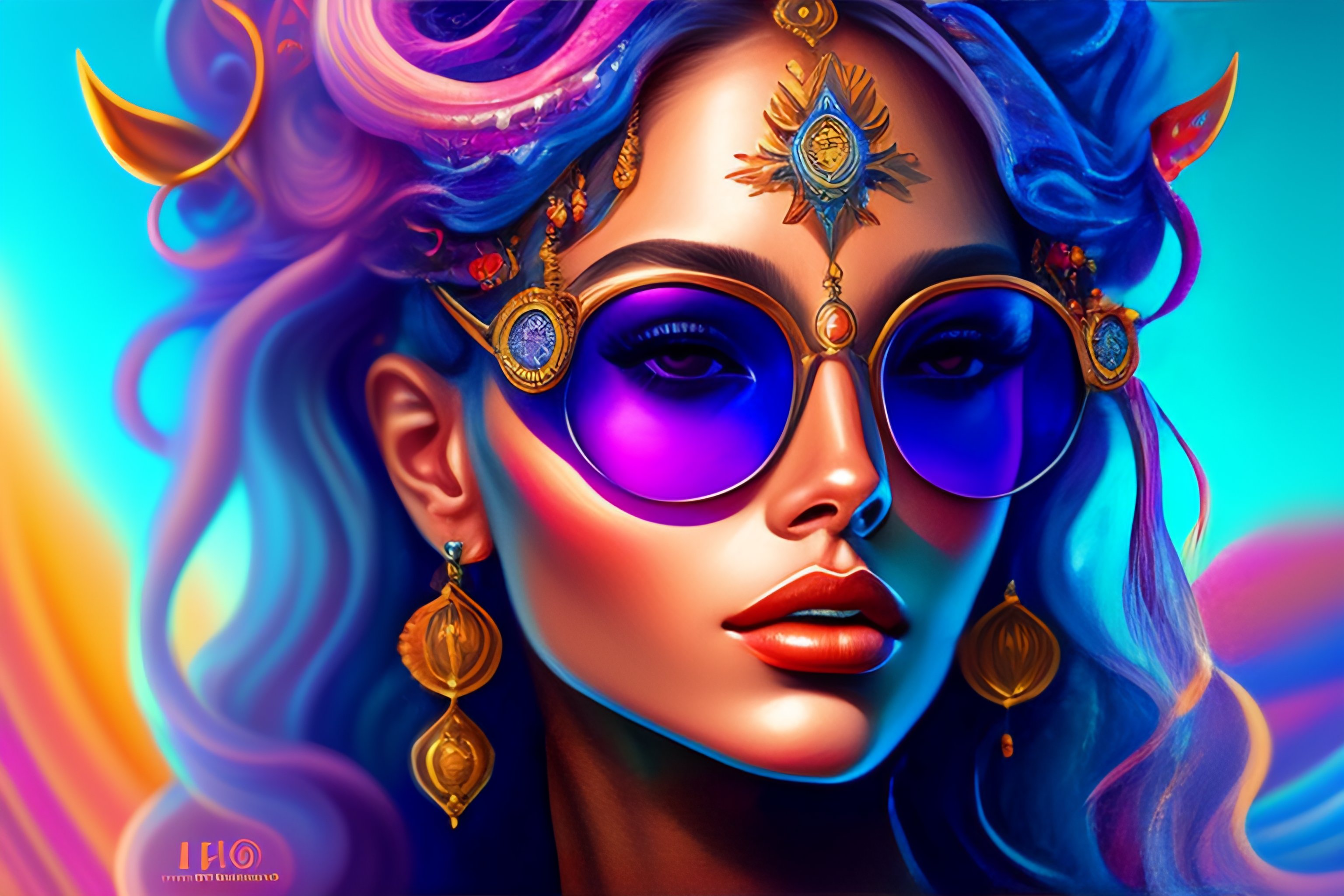 Lexica - An extremely psychedelic portrait of a Neptuno with sunglasses ...