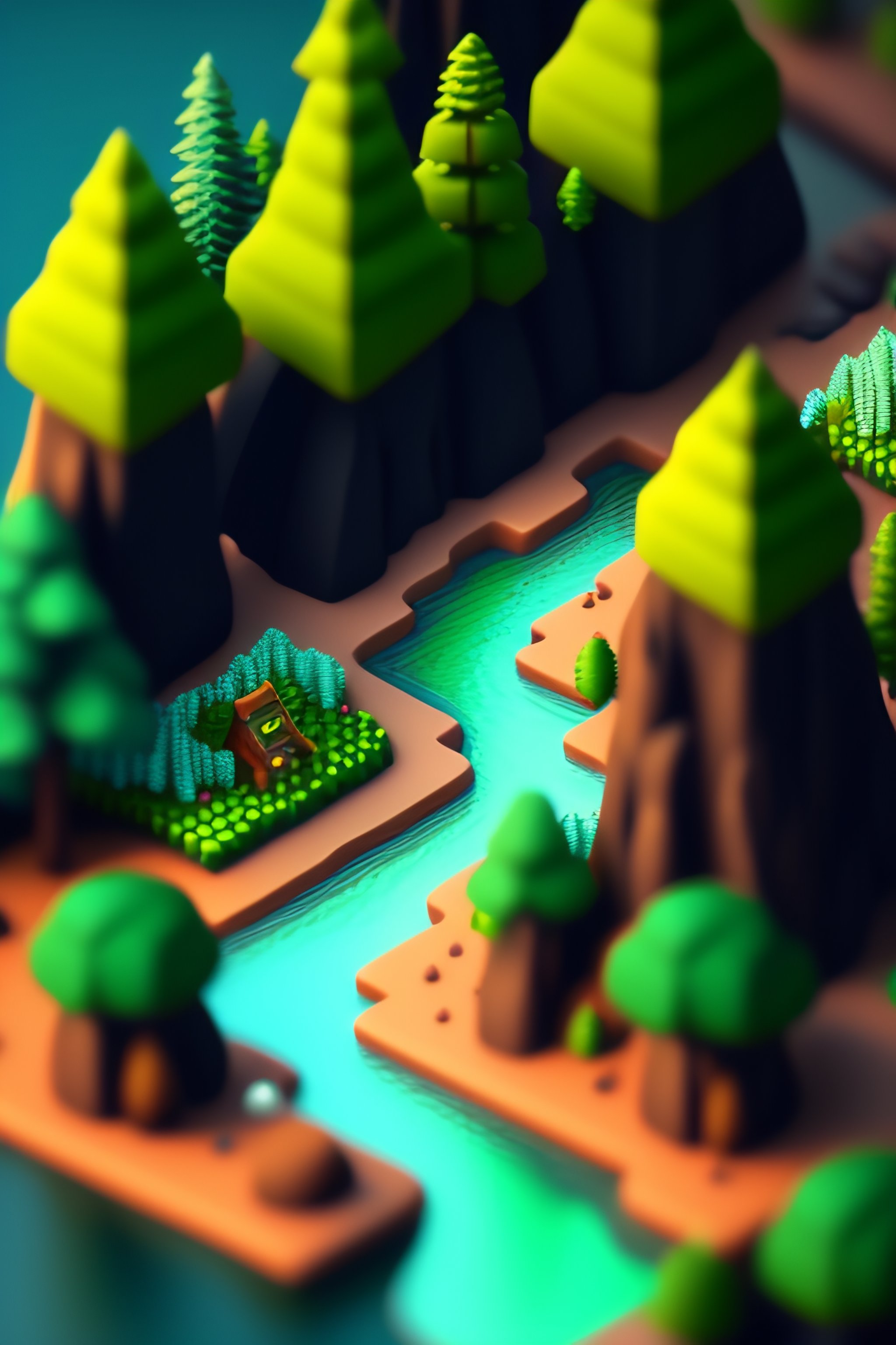 Lexica - Detailed isometric forest with river, pixel art, c4d, full ...