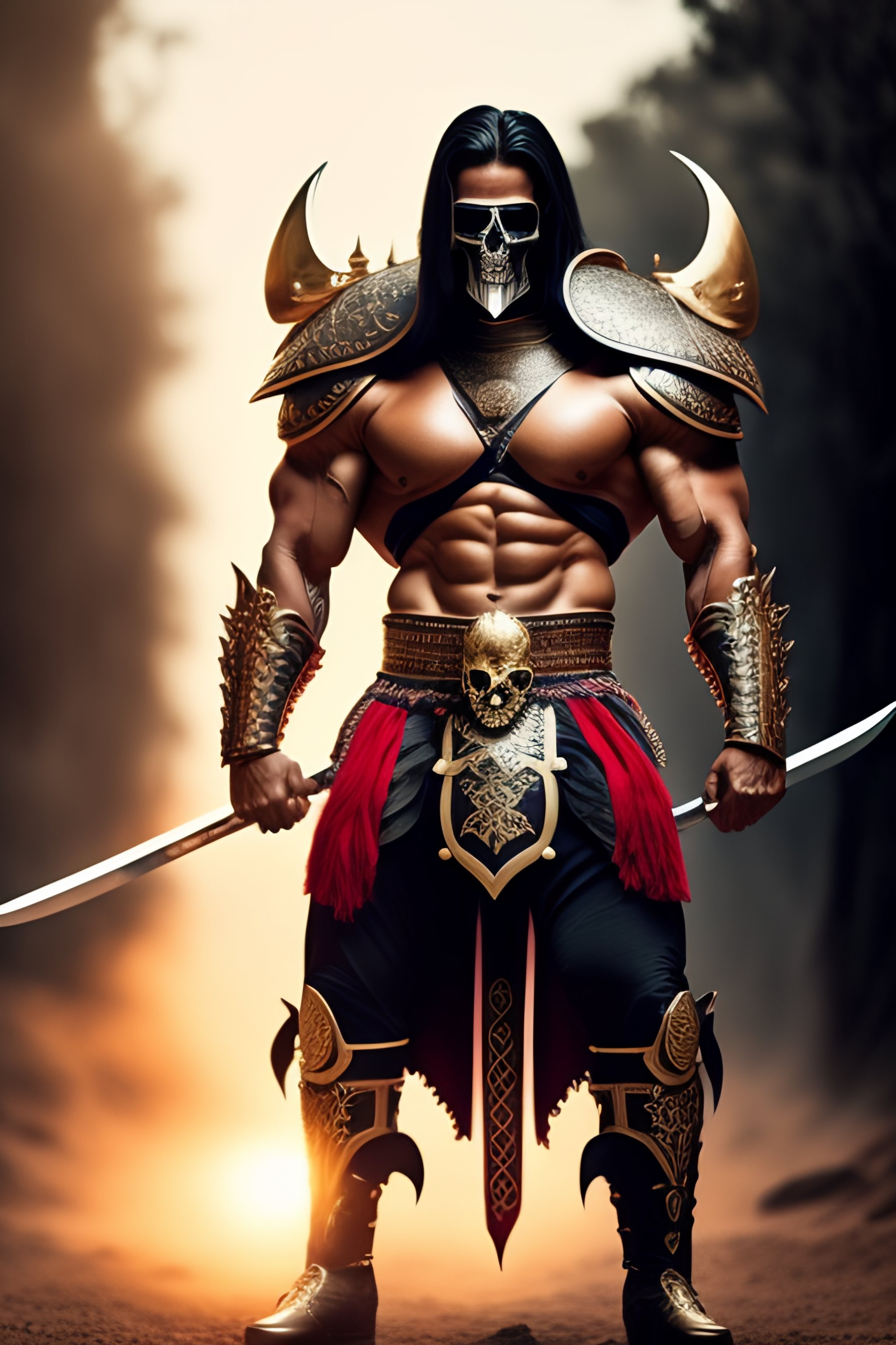 Lexica - Muscular man wearing full body bone armour and a skull mask ...