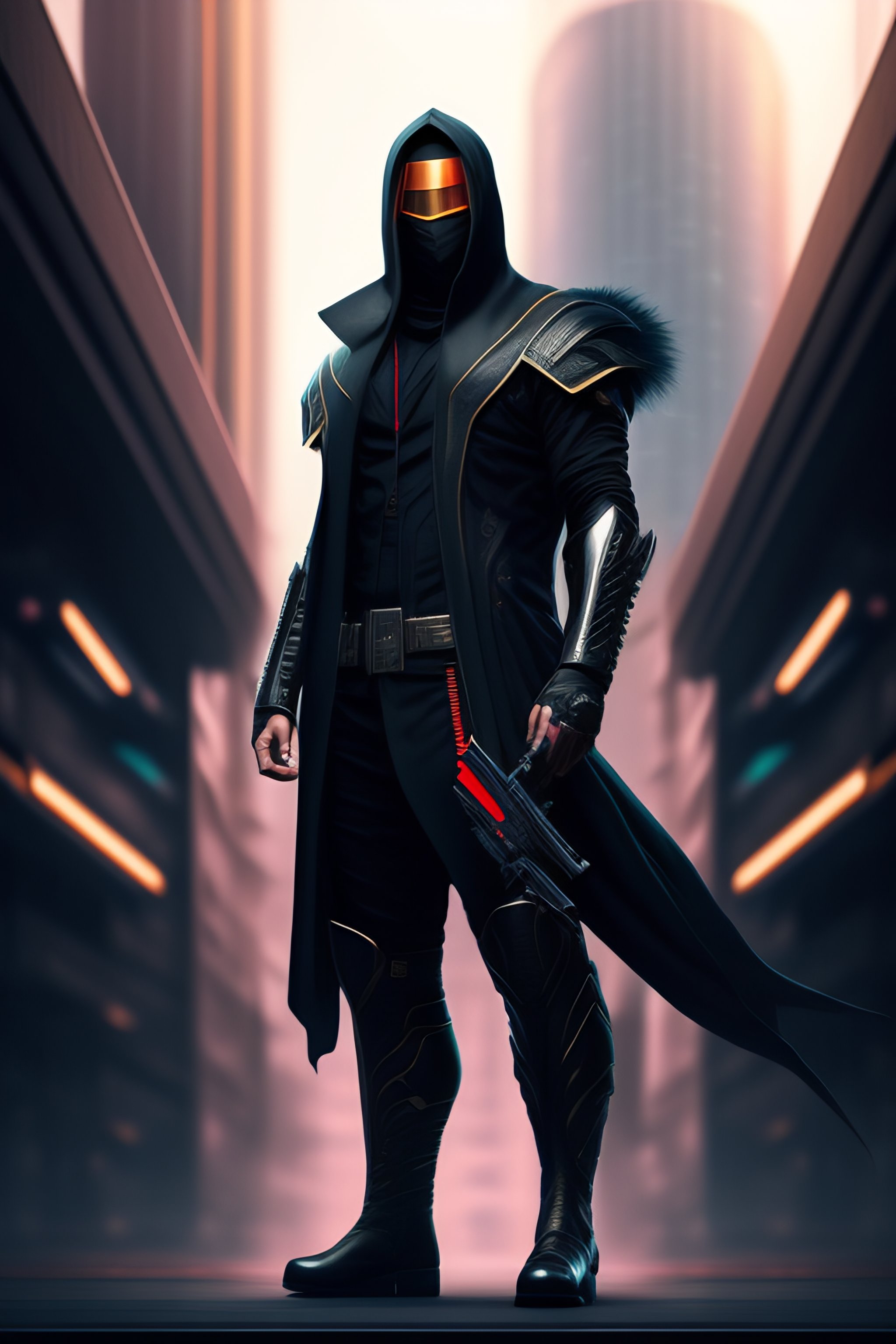 Lexica - Futuristic cyberpunk male assassin, masked, full body. in a ...