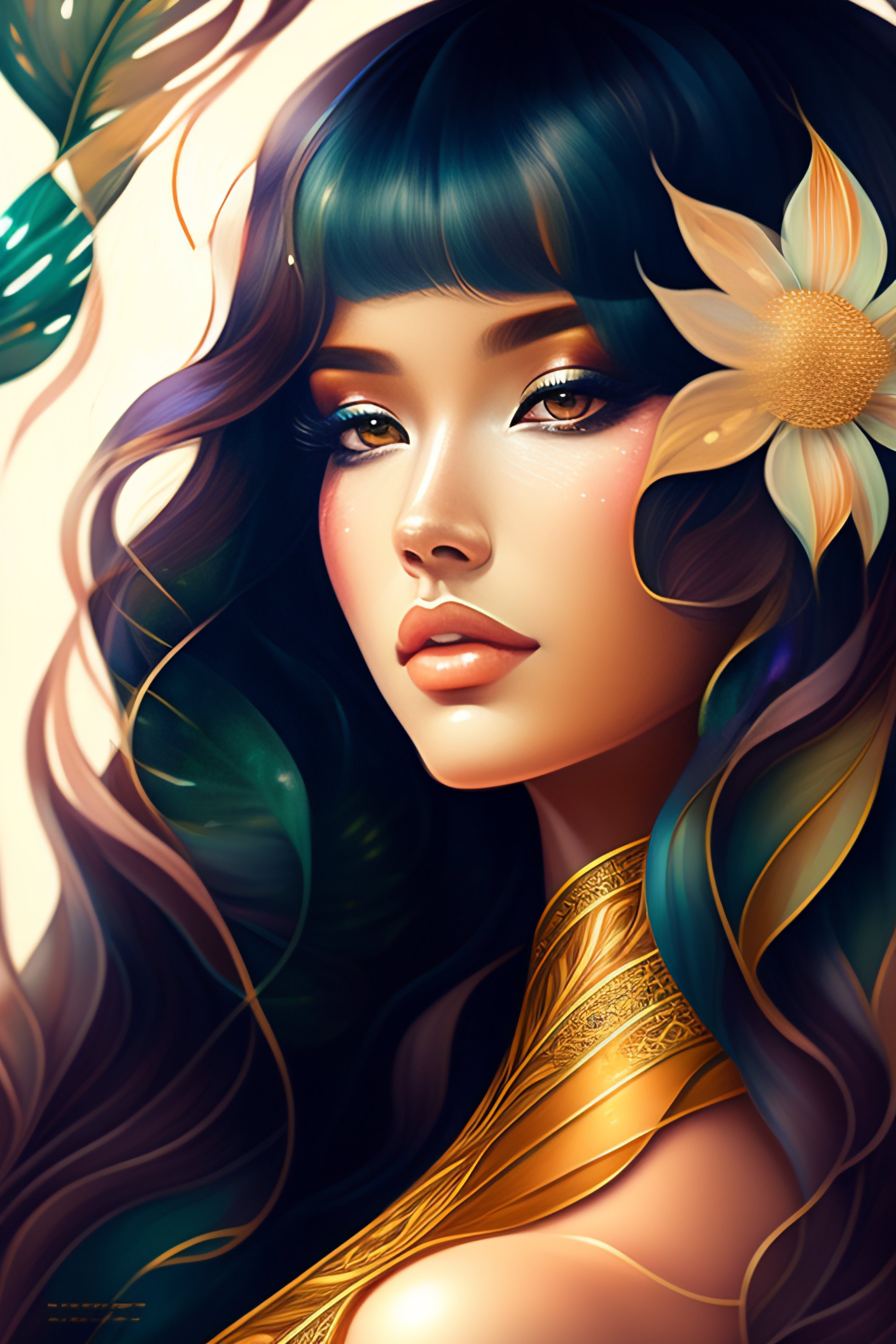 Lexica - Fashionable queen of the monstera, symmetrical face, artgerm ...