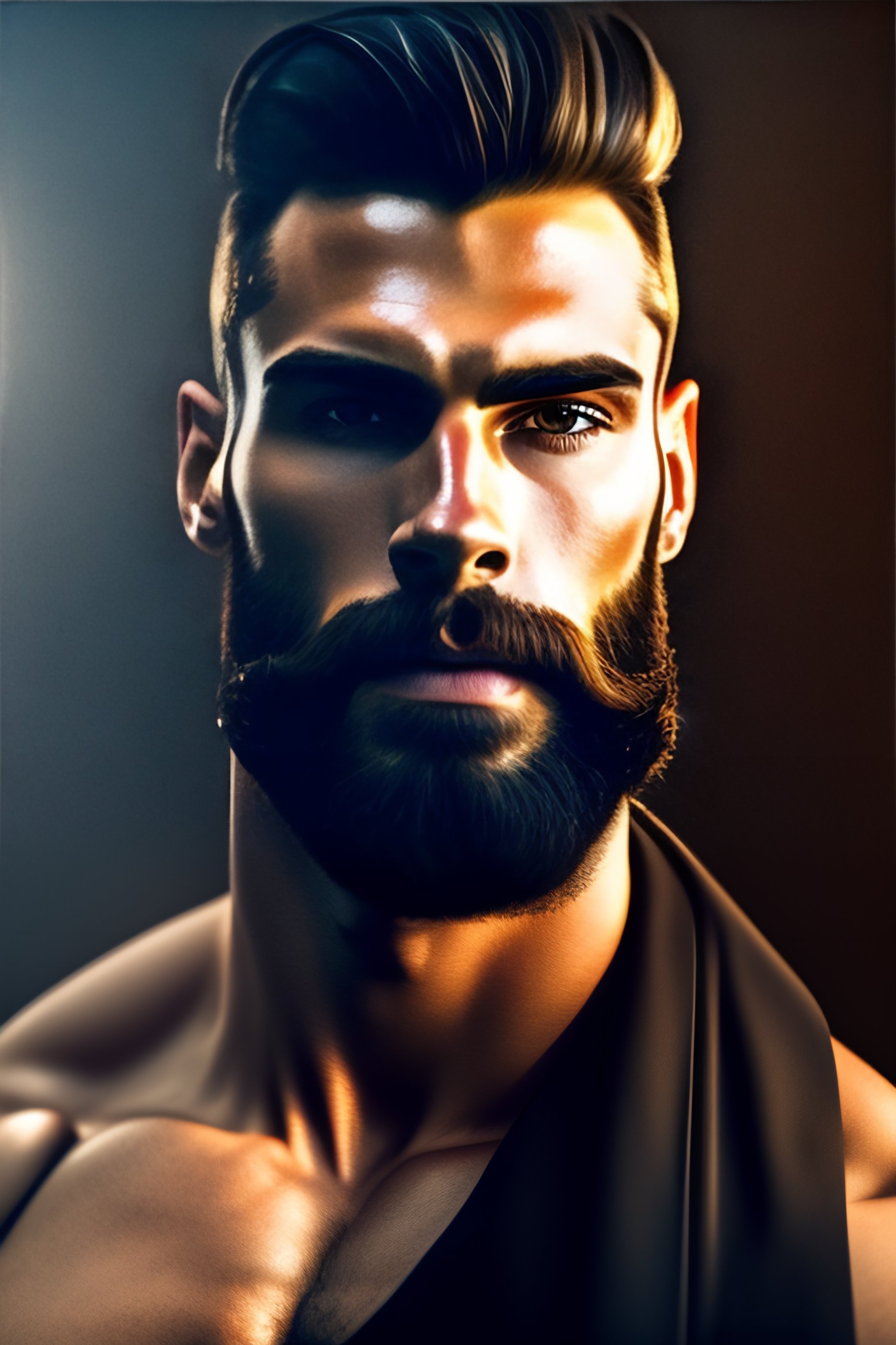 Lexica - 4k photo tall handsome gigachad extremely long black beard