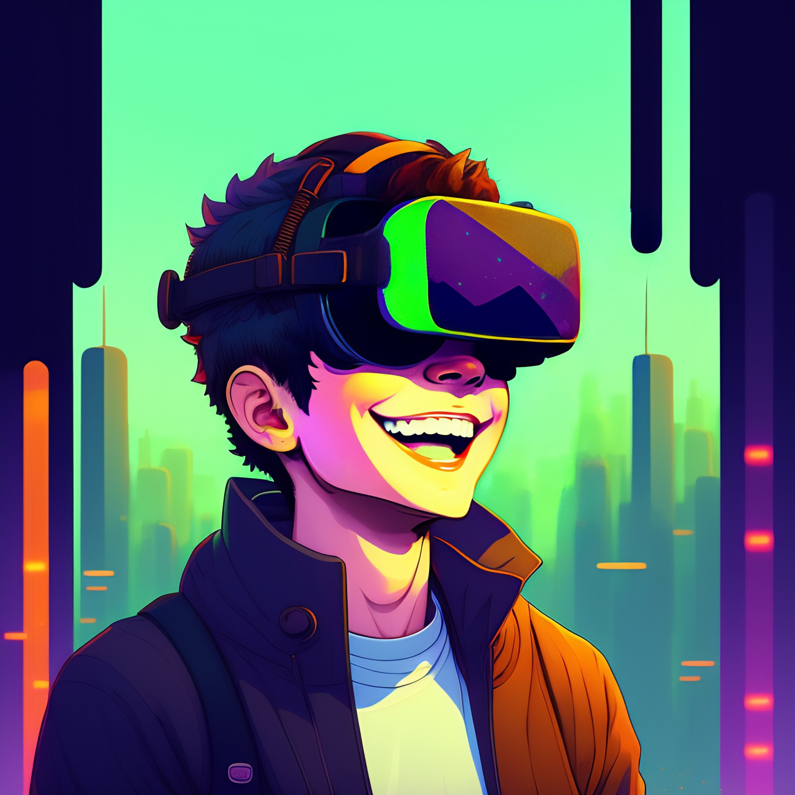 Lexica - Guy with a vr headset smiling, style of laurie greasley ...