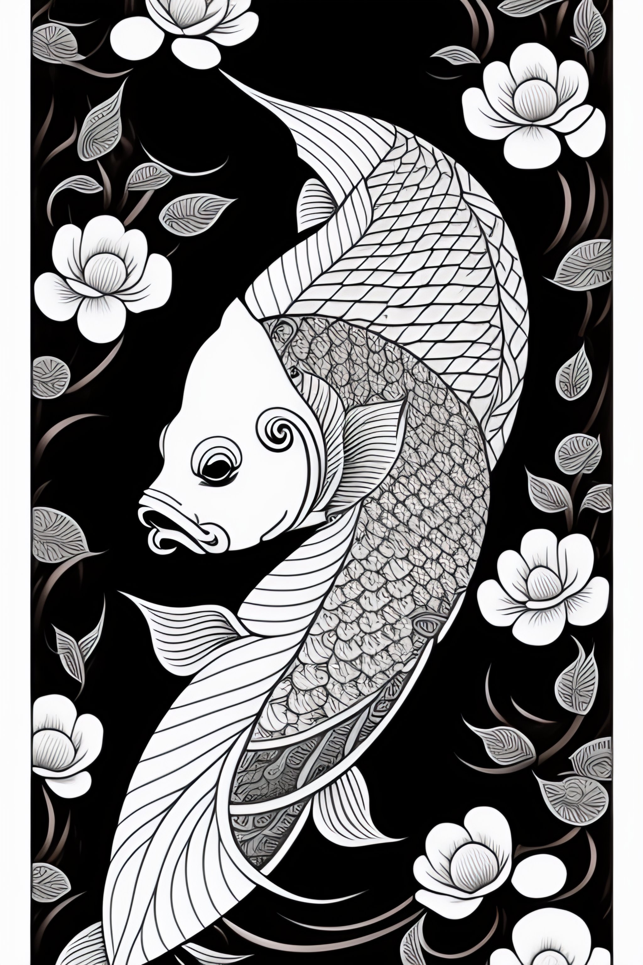 Lexica - A koi carp with roses tattooed in it, irezumi, Japan, japanese ...