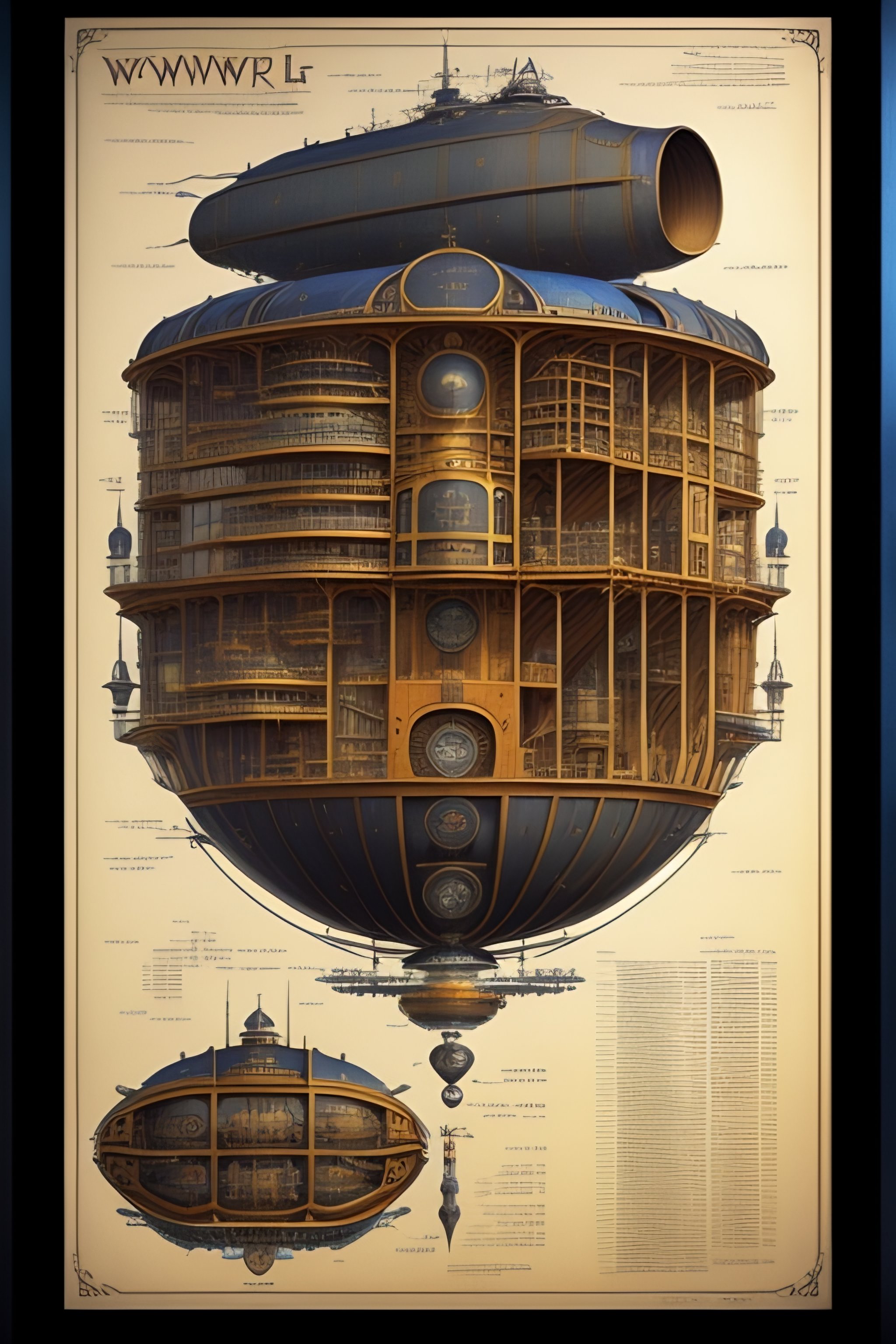 Lexica - A full page of a mechanical blueprint showing a simple cutaway ...