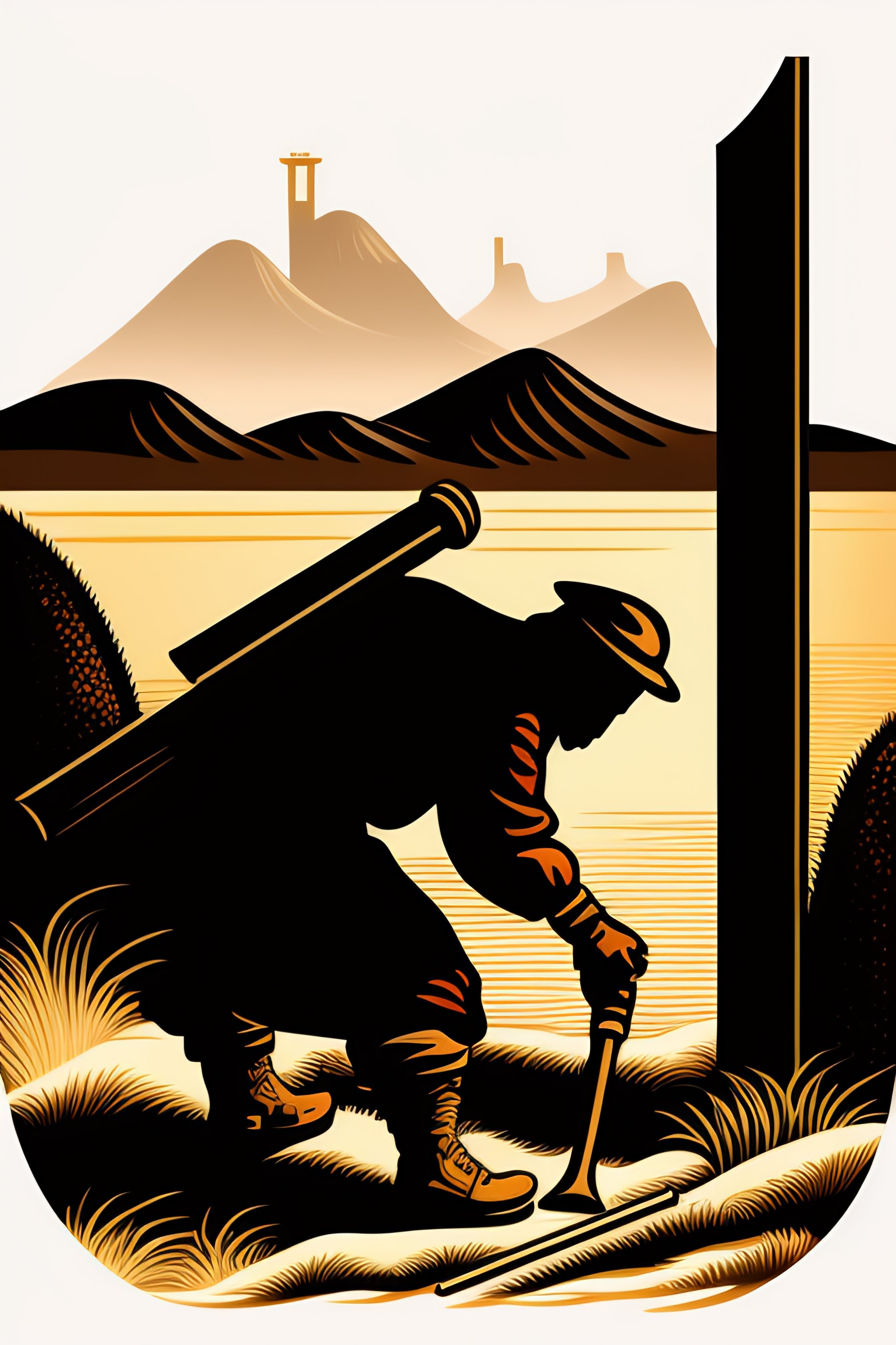 Lexica - Medieval worker digging, ink fine line artwork, flat design