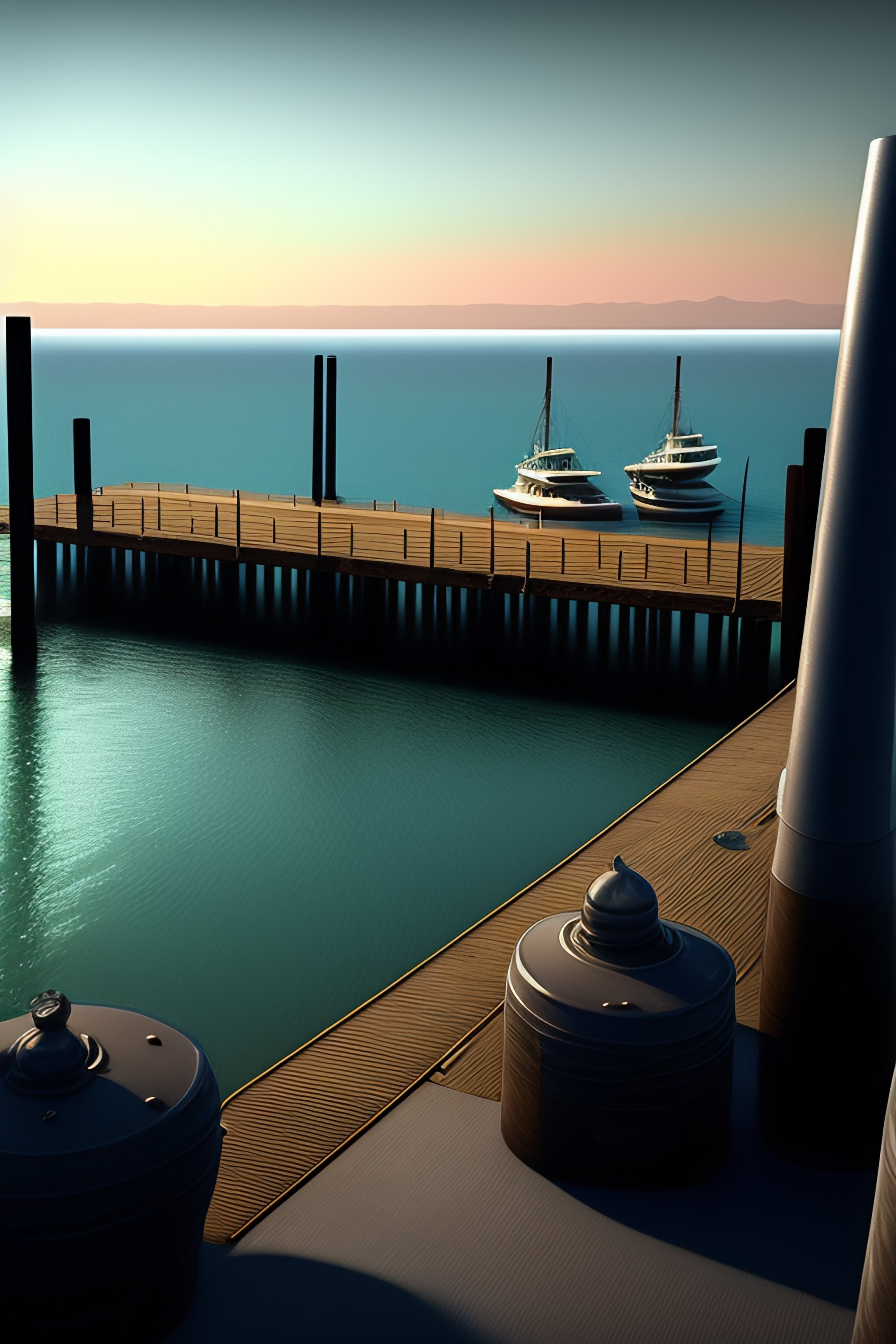 Lexica - One point perspective view of a harbor from the piers